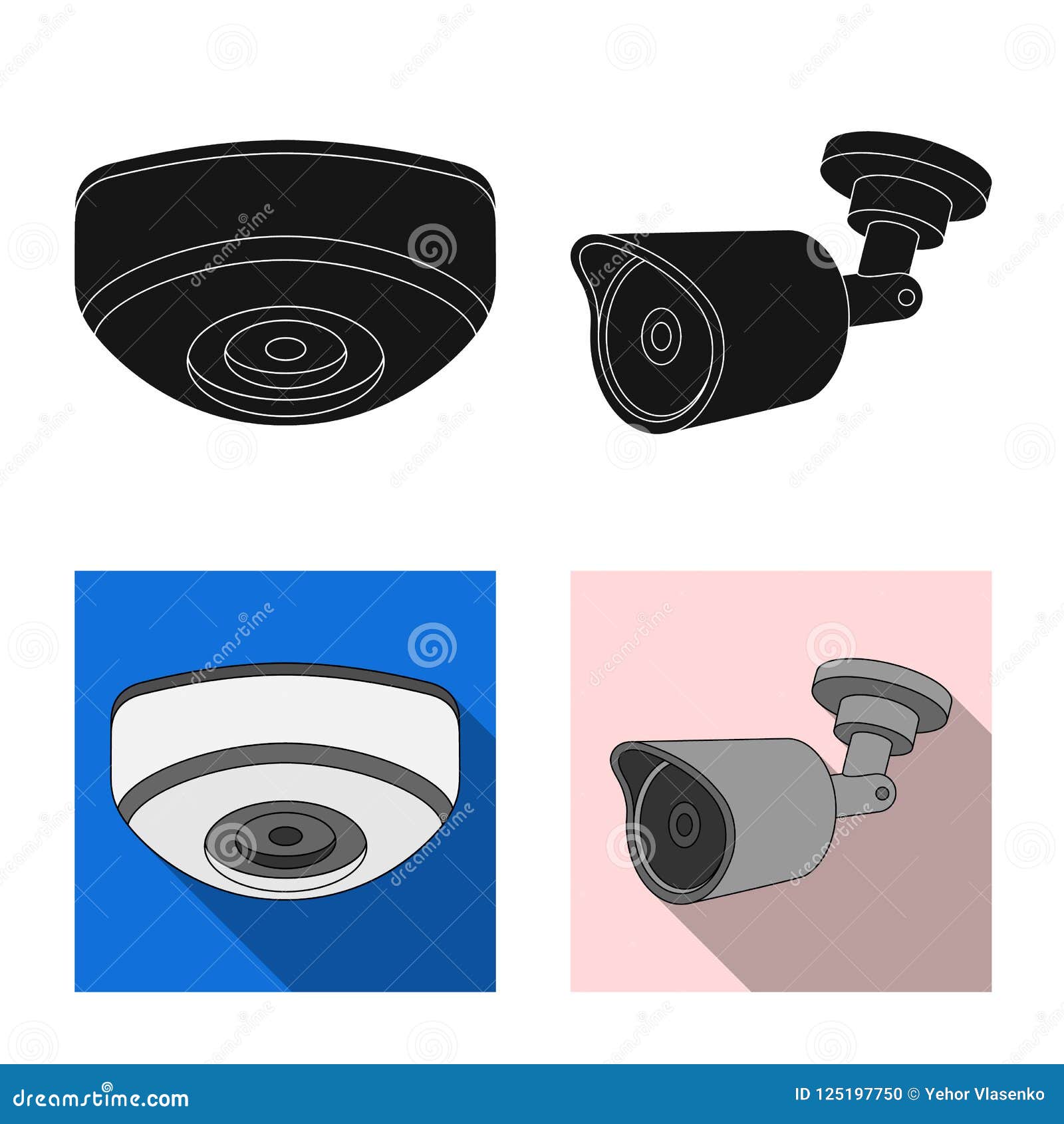 Vector Illustration of Cctv and Camera Sign. Collection of Cctv and ...