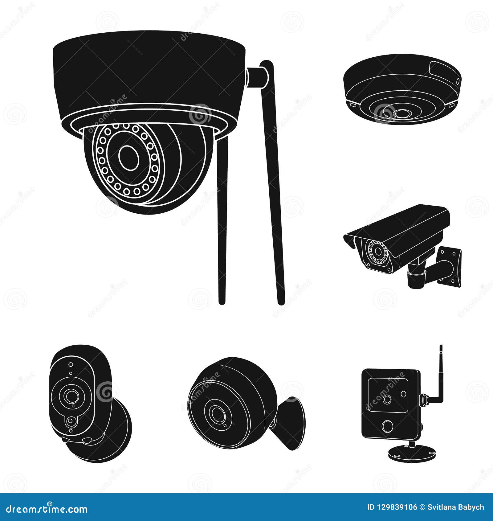 Vector Illustration of Cctv and Camera Sign. Set of Cctv and System ...
