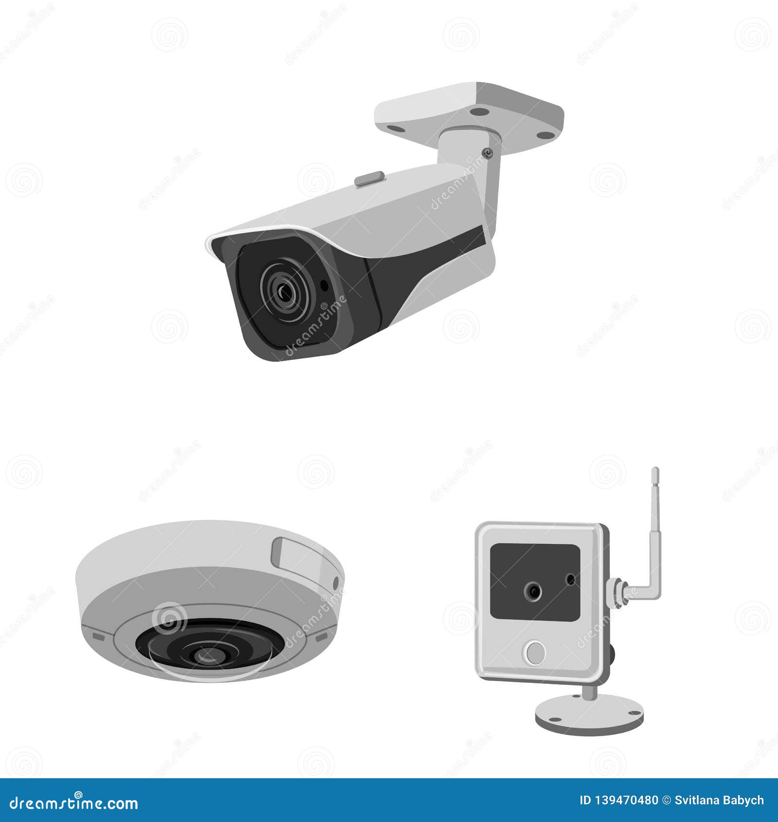 Vector Illustration of Cctv and Camera Sign. Set of Cctv and System ...