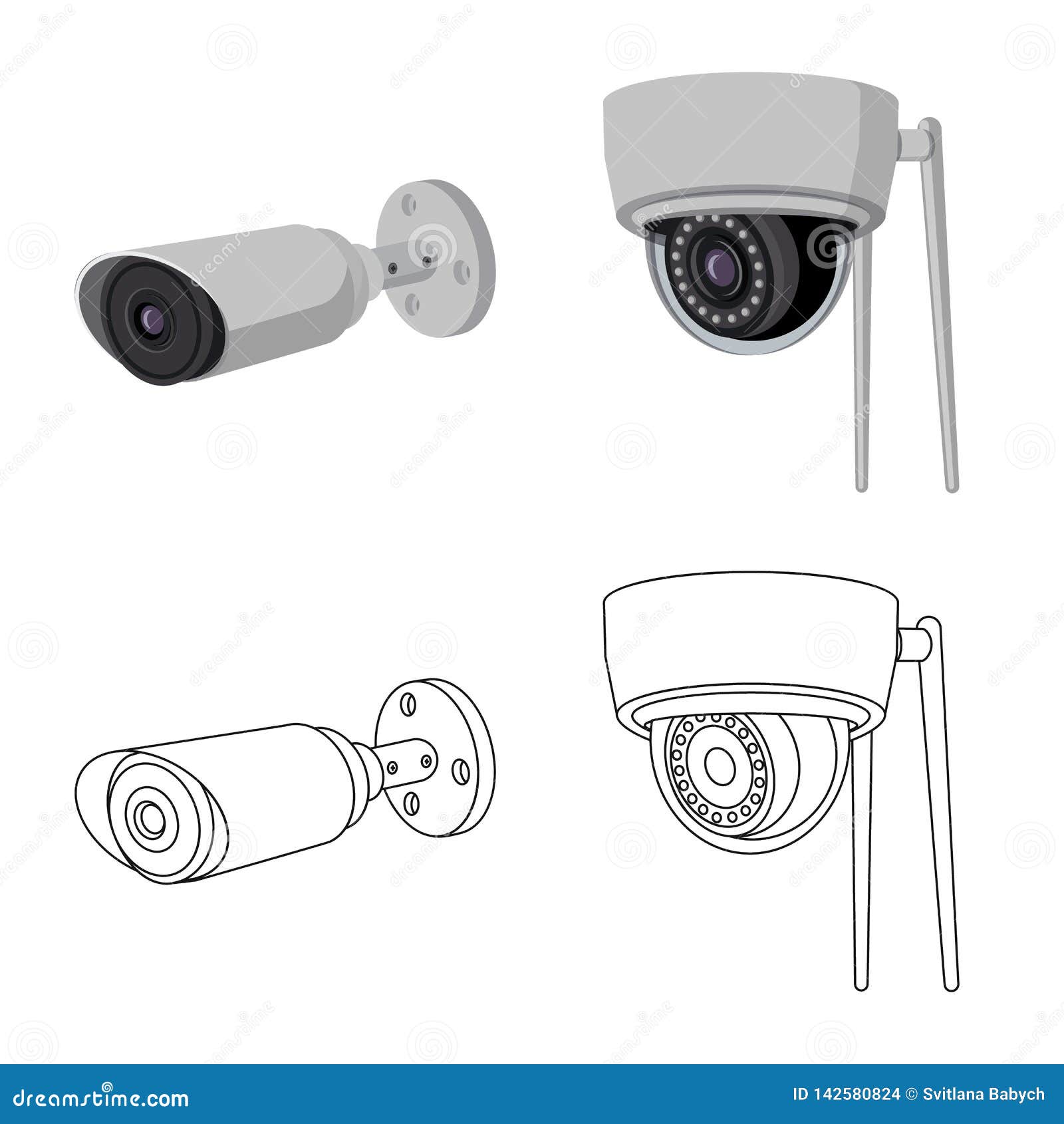 Vector Illustration of Cctv and Camera Sign. Set of Cctv and System ...
