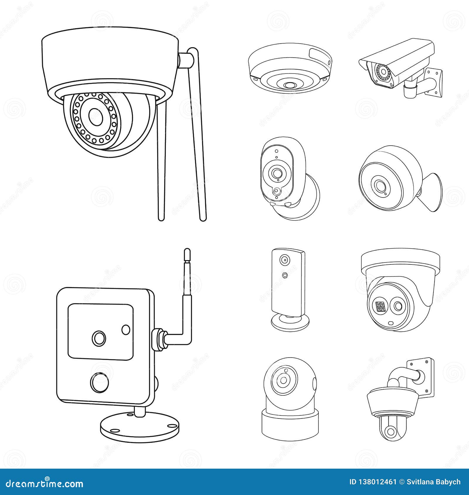 Vector Illustration of Cctv and Camera Symbol. Collection of Cctv and ...