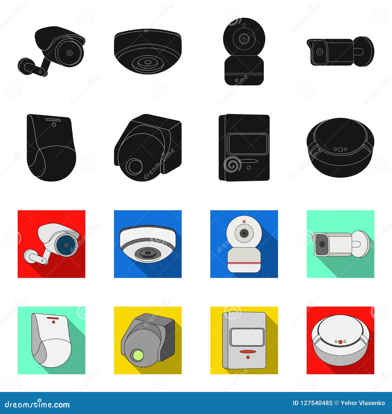 Vector Illustration of Cctv and Camera Symbol. Set of Cctv and System ...