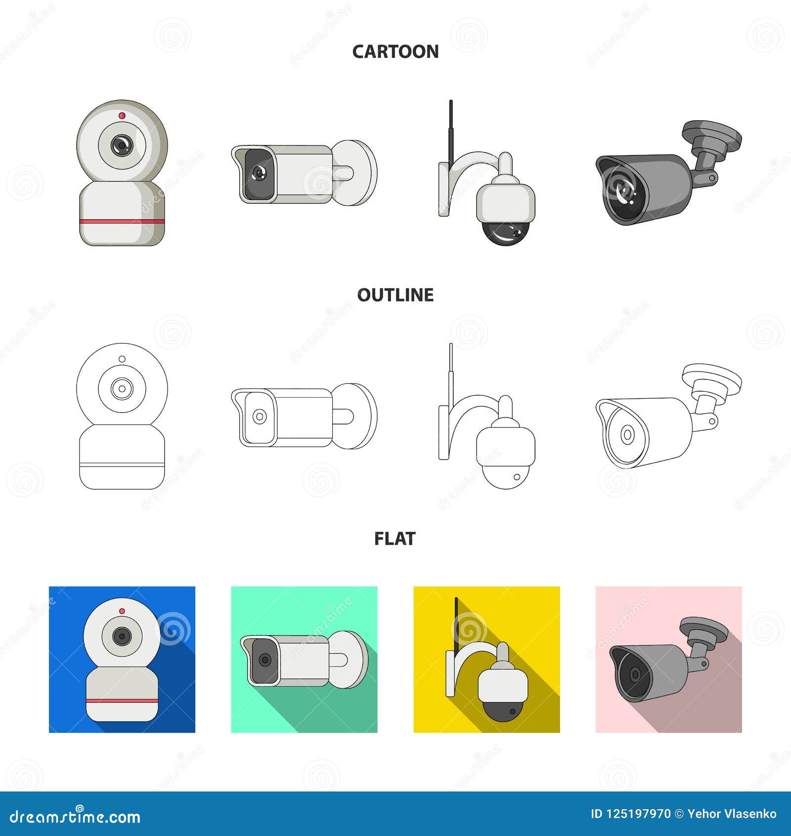 Vector Illustration of Cctv and Camera Symbol. Set of Cctv and System ...