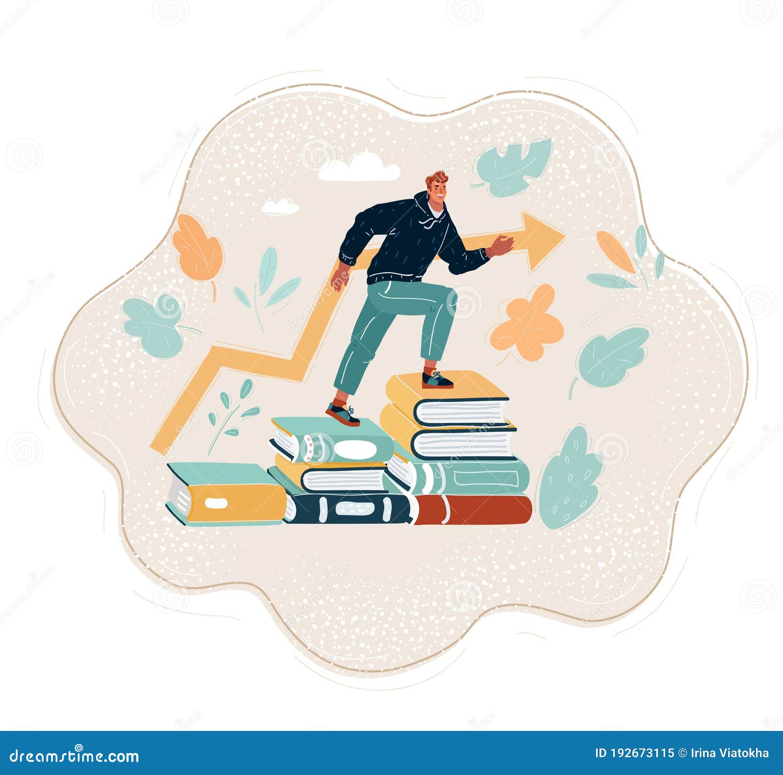 Vector Illustration of Character Steps on the Top of Book`s Stacks ...