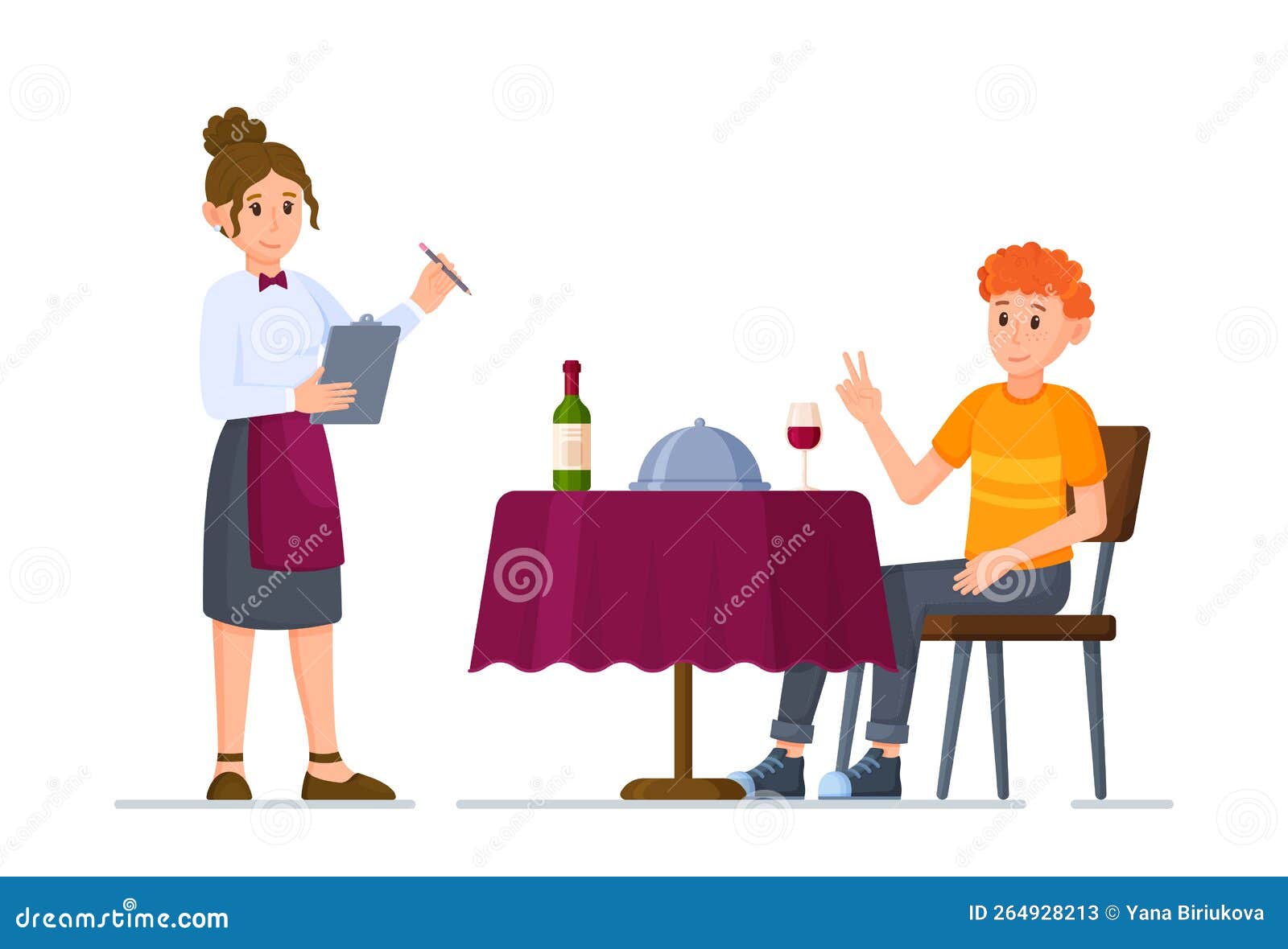 Vector Illustration of the Characters. a Man Ordering in a Restaurant ...