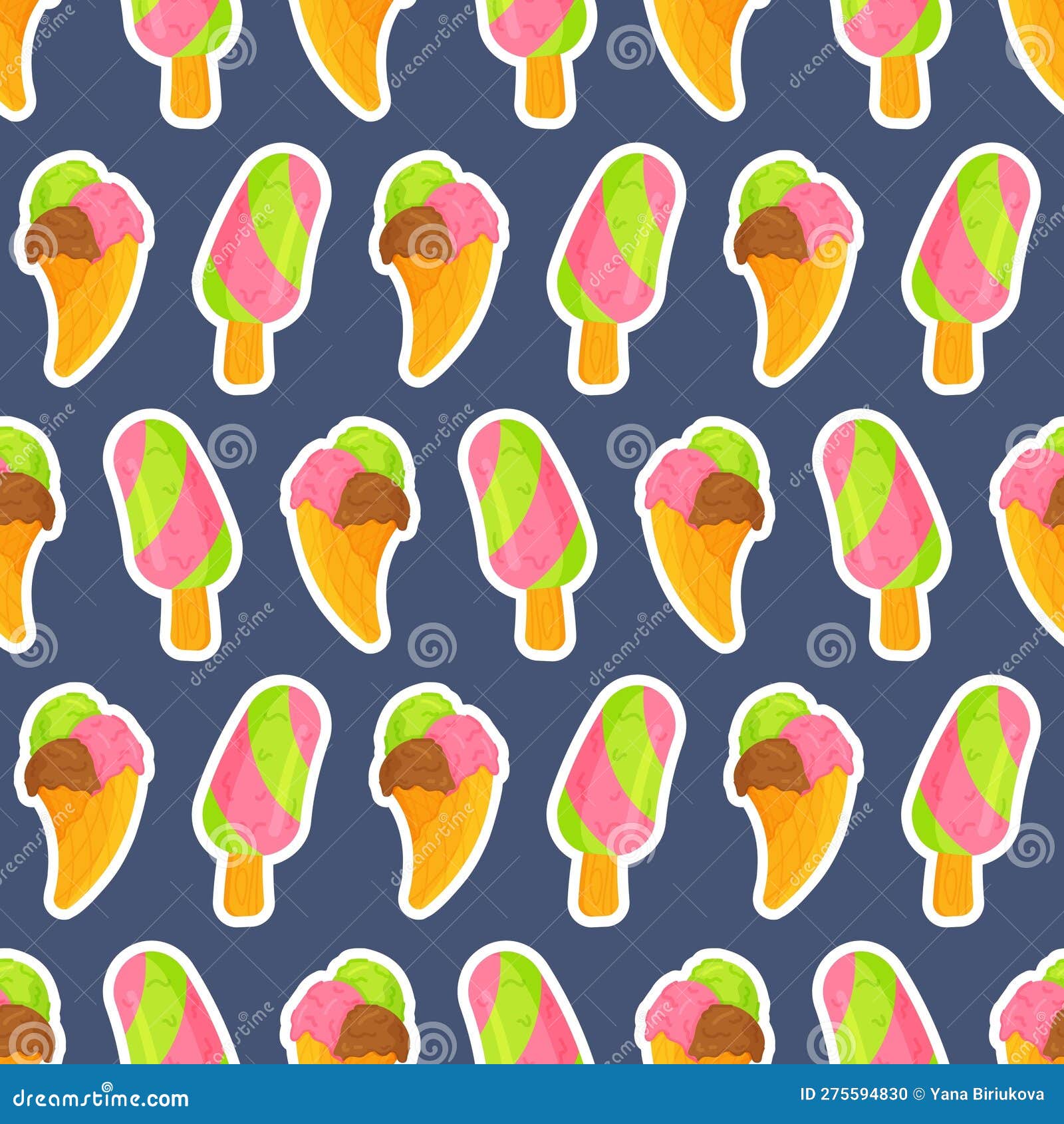 Vector Illustration of Characters Pattern. Infinite Ice Cream Sticker ...
