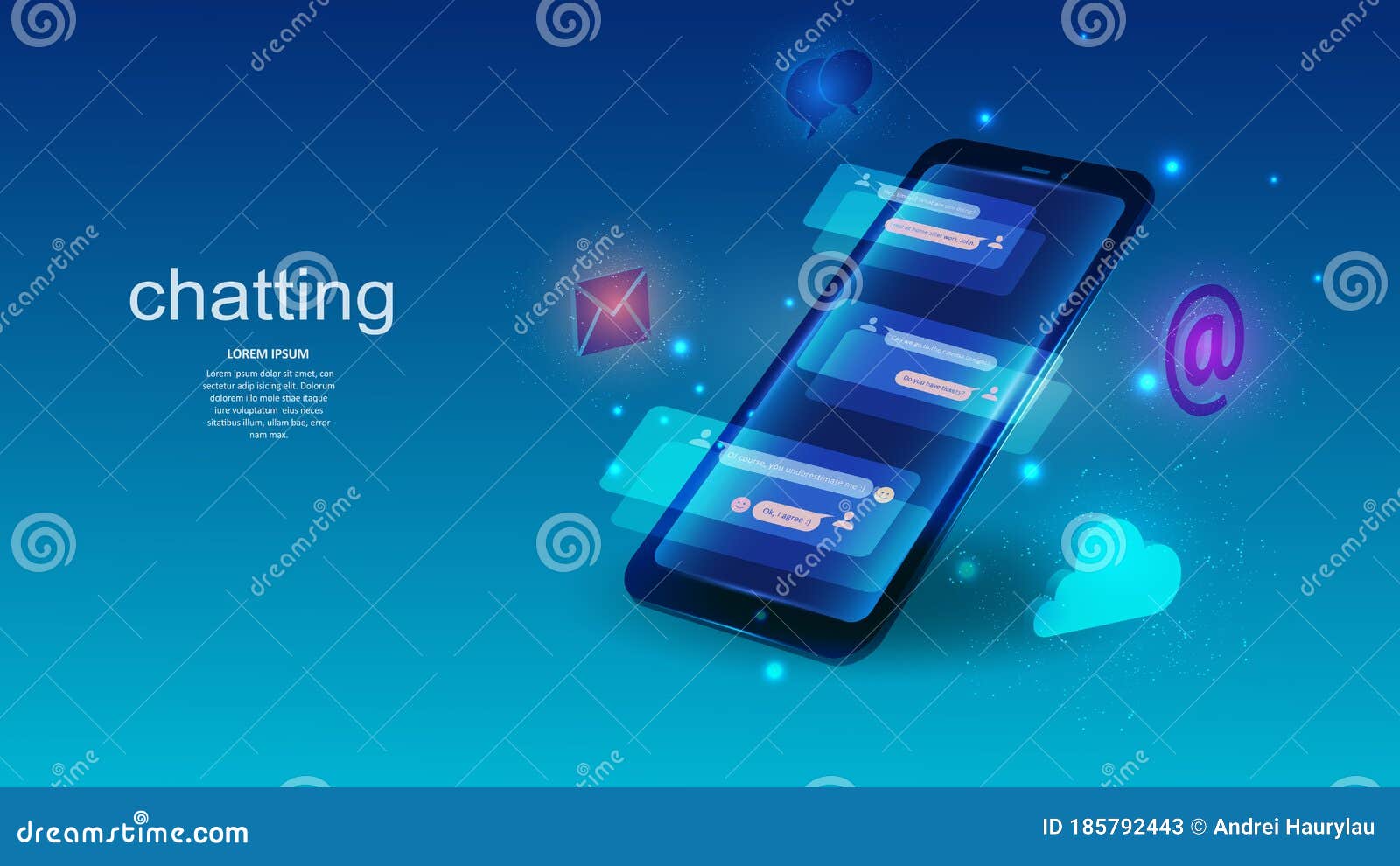 Vector Illustration of a Chatting Mobile Phone. Science, Futuristic ...