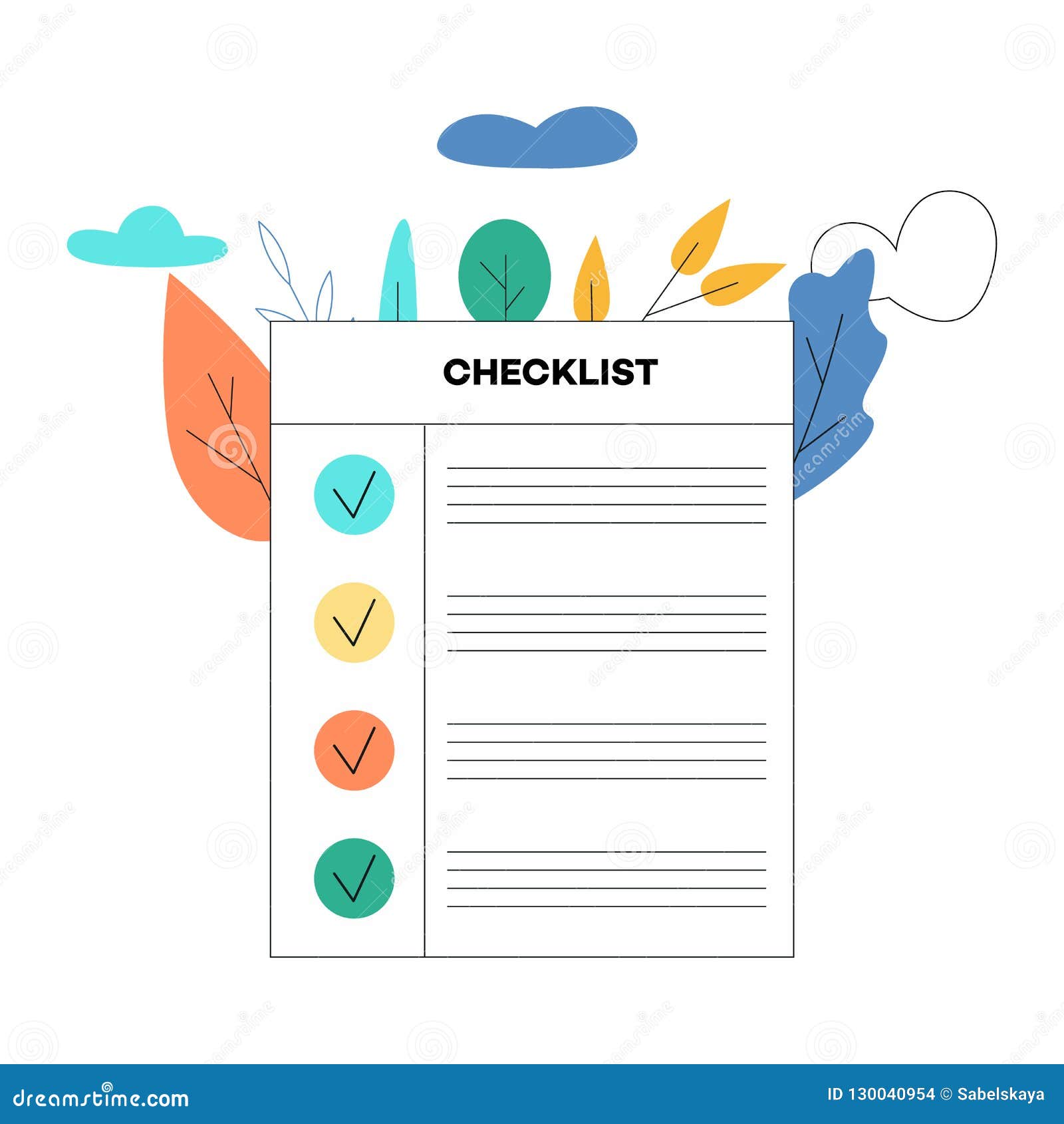 Vector Illustration of Checklist with Recorded Tasks or Items with ...