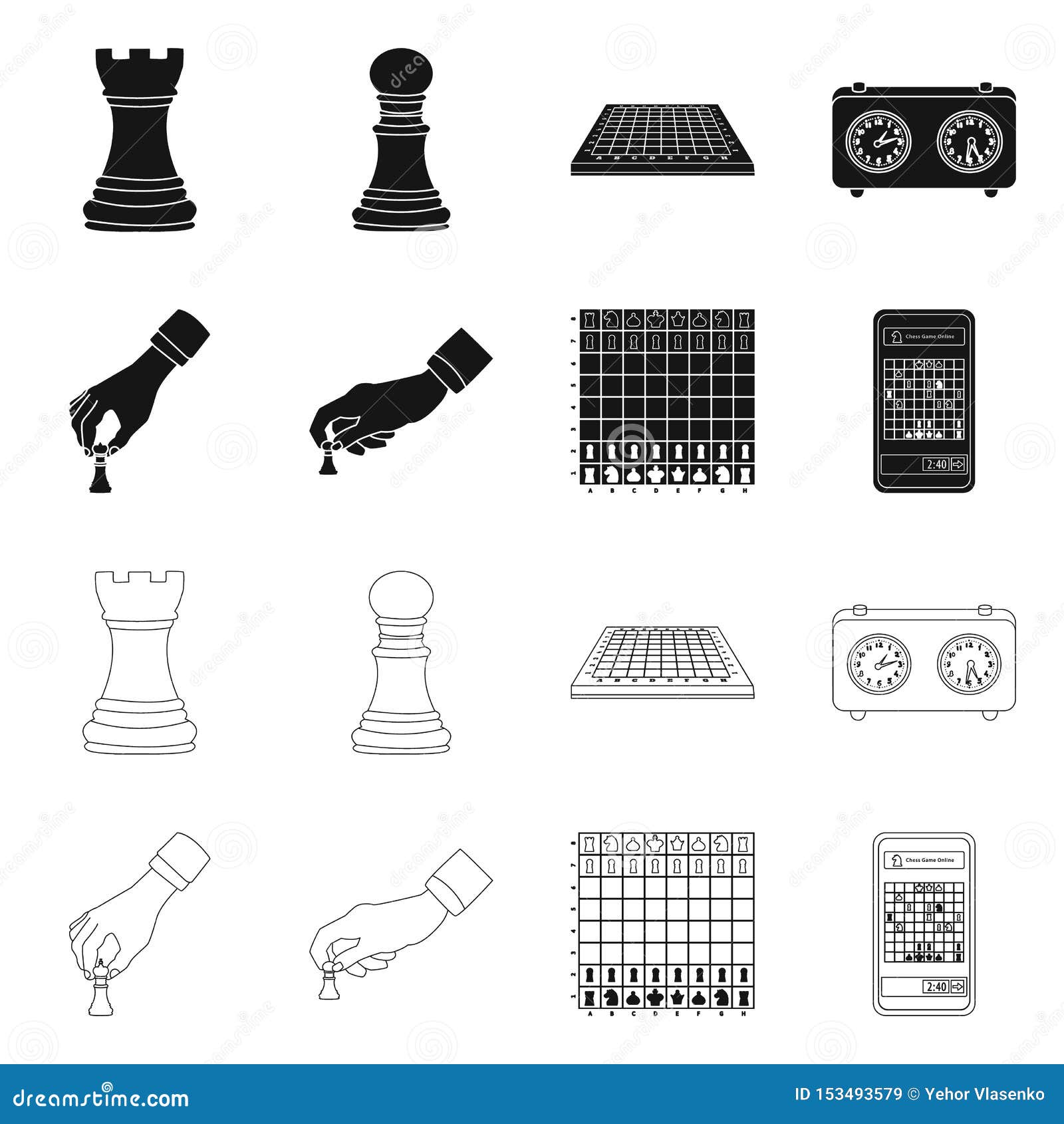 Vector Design of Checkmate and Thin Icon. Set of Checkmate and Target ...