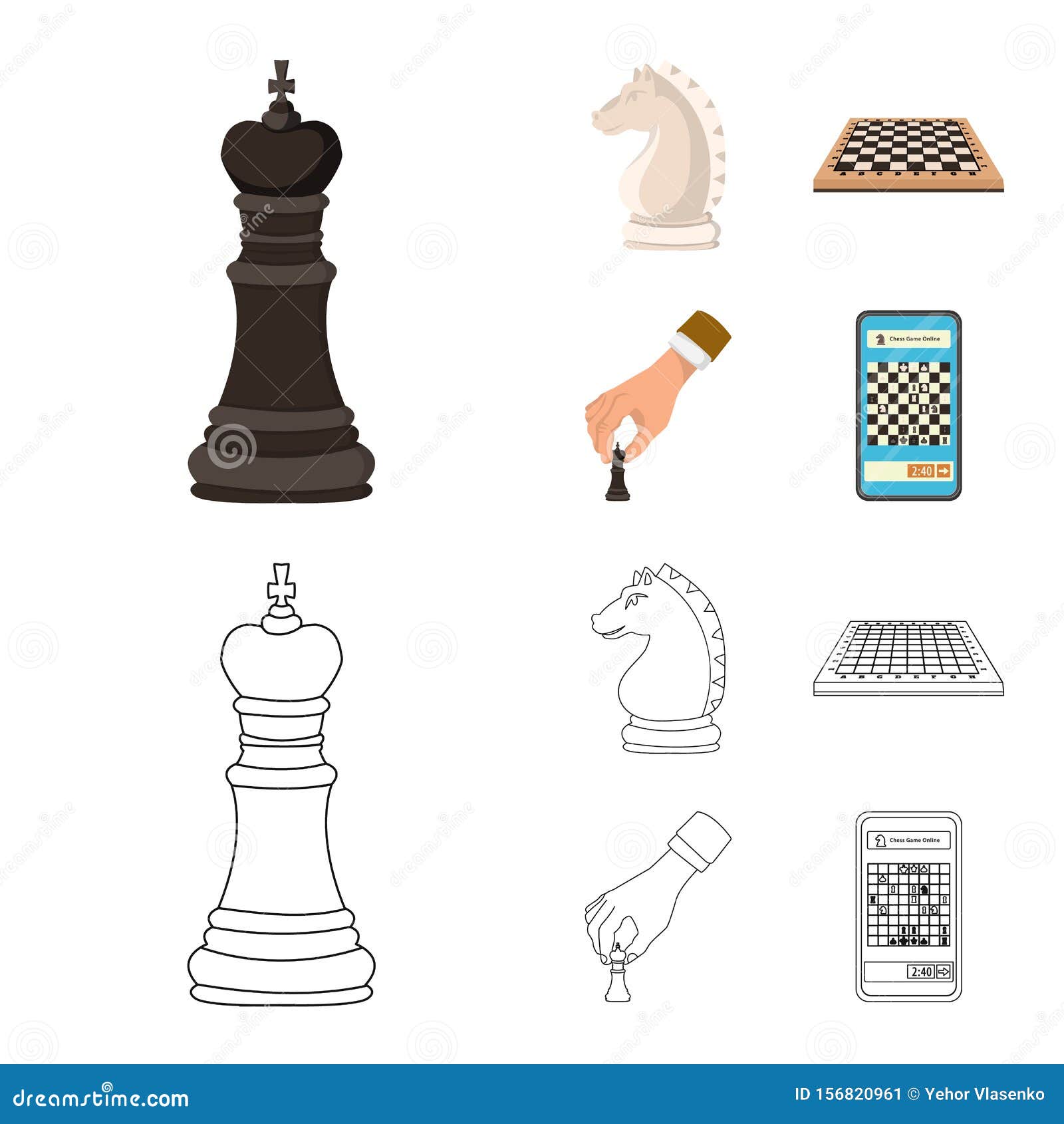 Vector Illustration of Checkmate and Thin Symbol. Set of Checkmate and ...