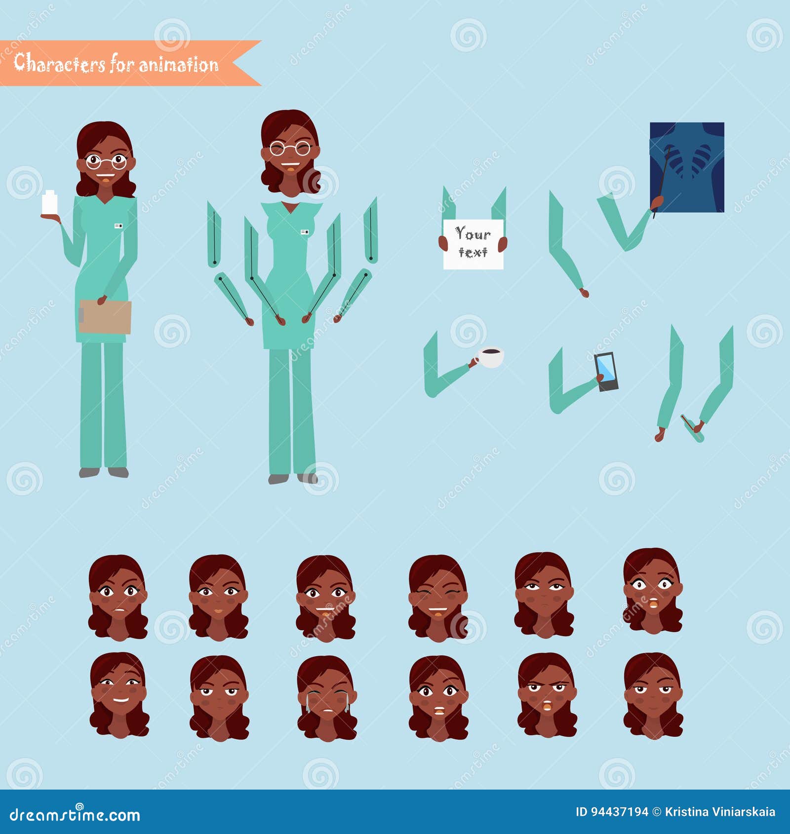 Nurse Animation Character. Hospital Female Doctor Body Parts And ...