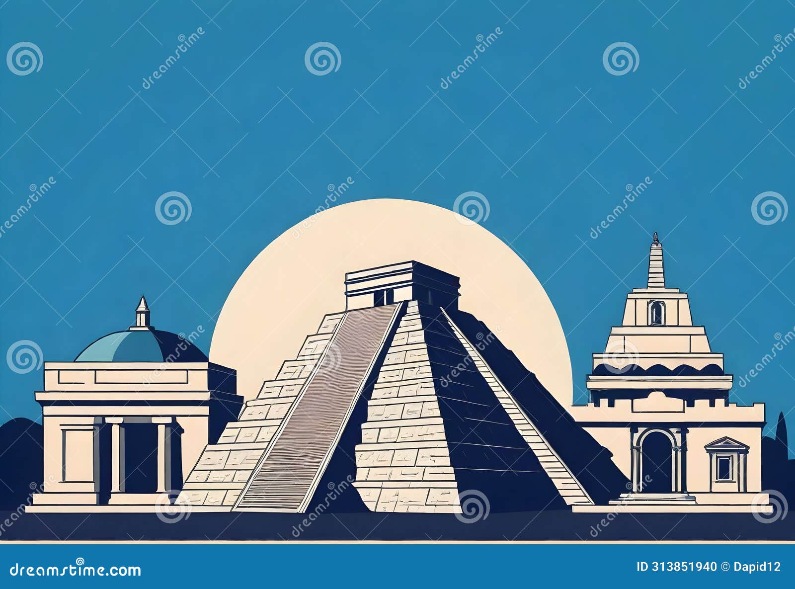A Vector Illustration of the Chichen Itza Pyramids Surrounded by ...