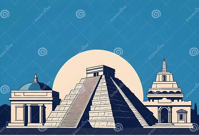 A Vector Illustration of the Chichen Itza Pyramids Surrounded by ...