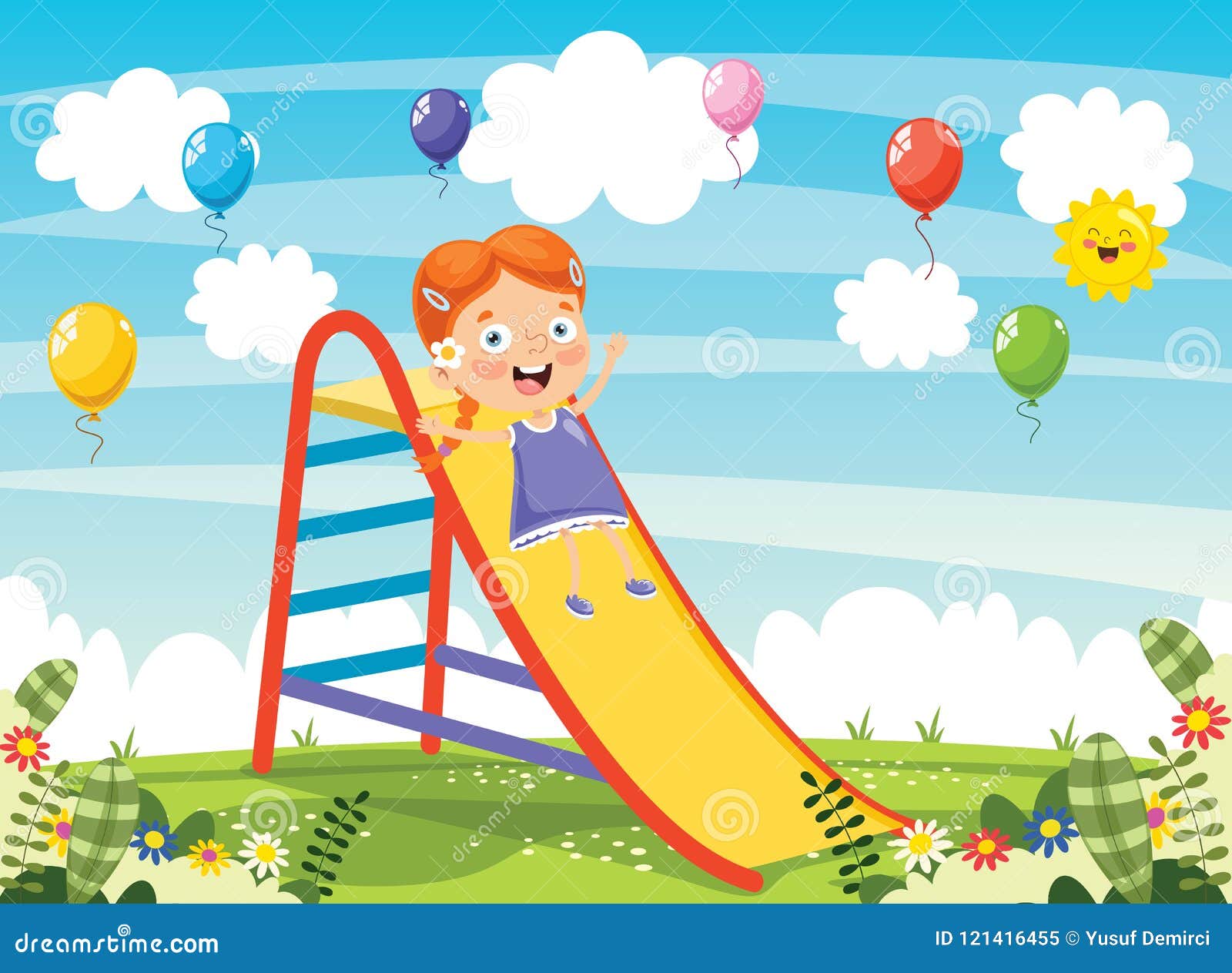 Vector Illustration of Child Sliding Stock Vector - Illustration of ...