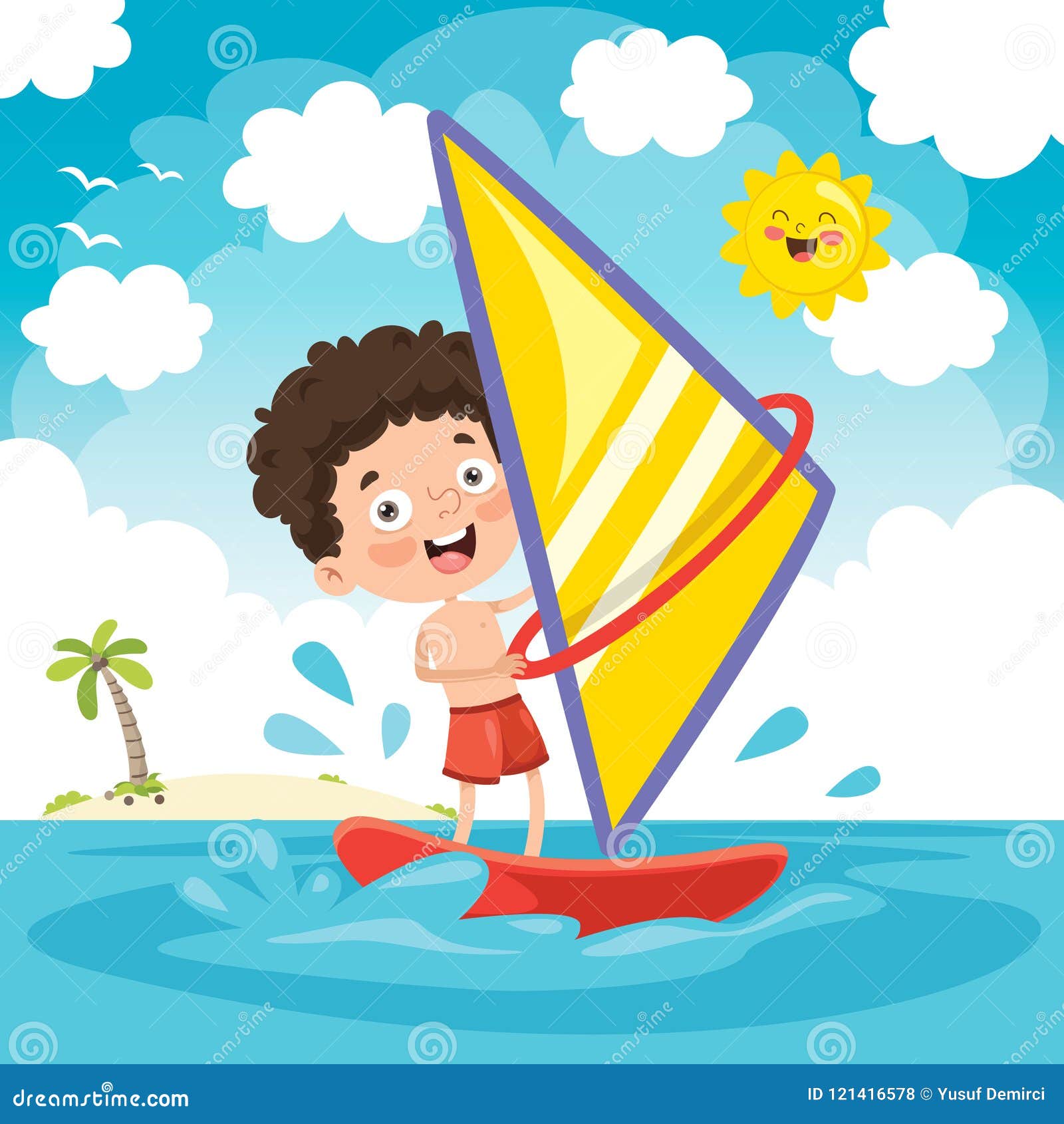 Vector Illustration of Child Windsurfing Stock Vector - Illustration of ...