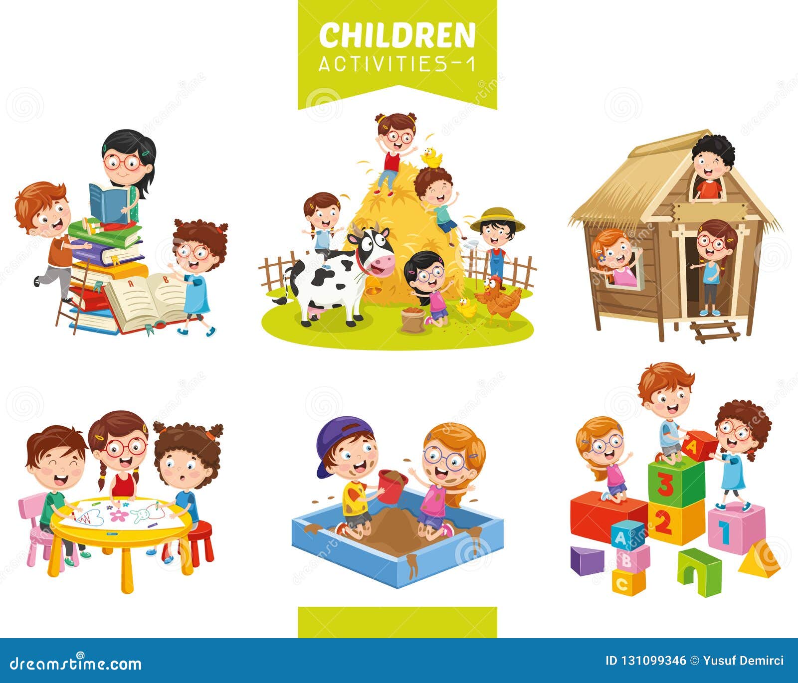 Vector Illustration of Children Activities Set Stock Vector ...