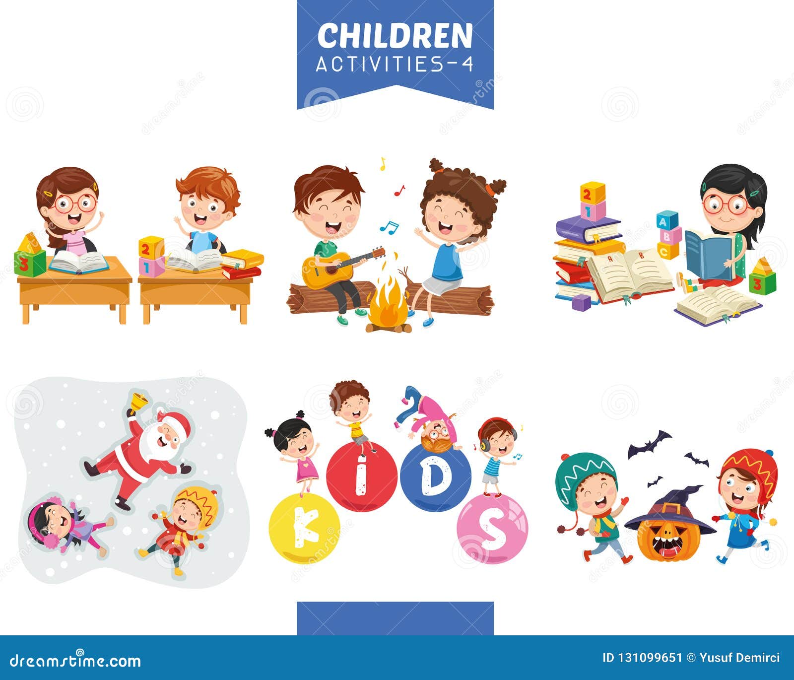Vector Illustration of Children Activities Set Stock Vector ...