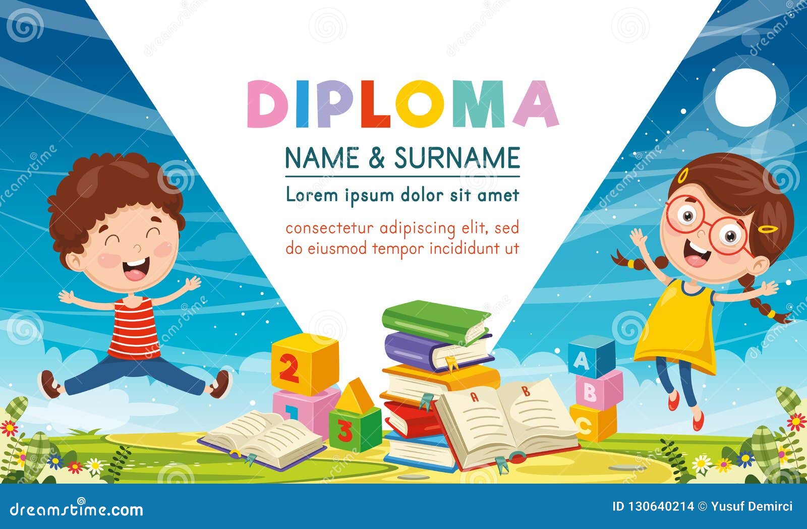 Vector Illustration of Children Diploma Stock Vector - Illustration of ...