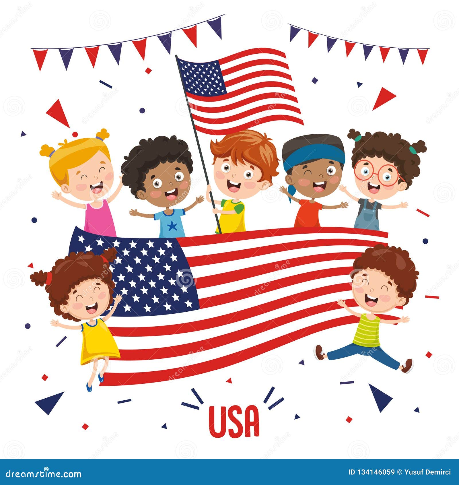 Vector Illustration Of Children Holding USA Flag | CartoonDealer.com ...