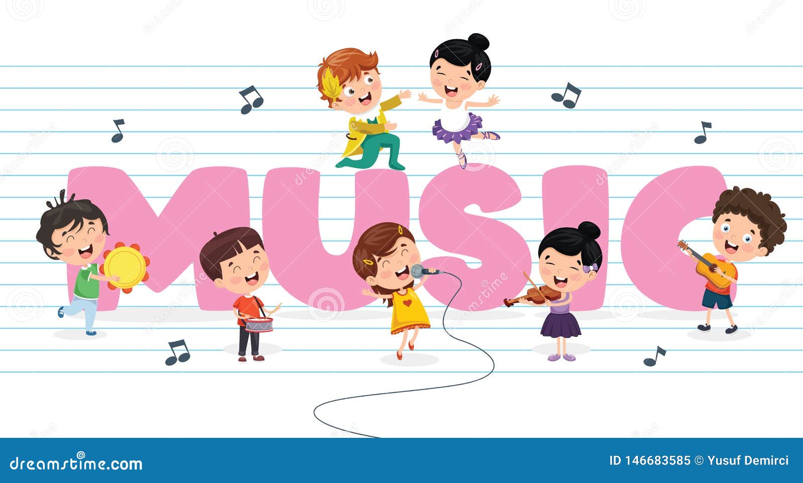 Children Music Orchestra. Kids Music Multiracial Group, Happy Girls And ...