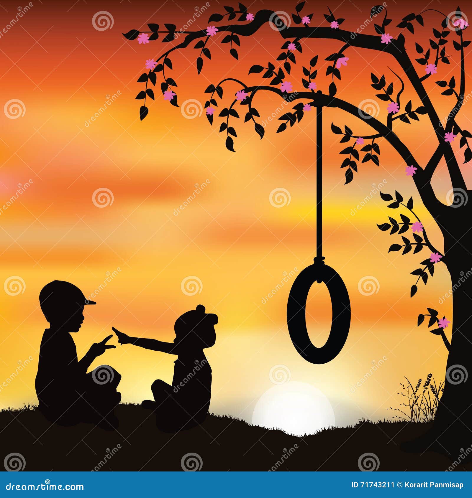 Vector Illustration , Children Play Under a Tree Stock Vector ...