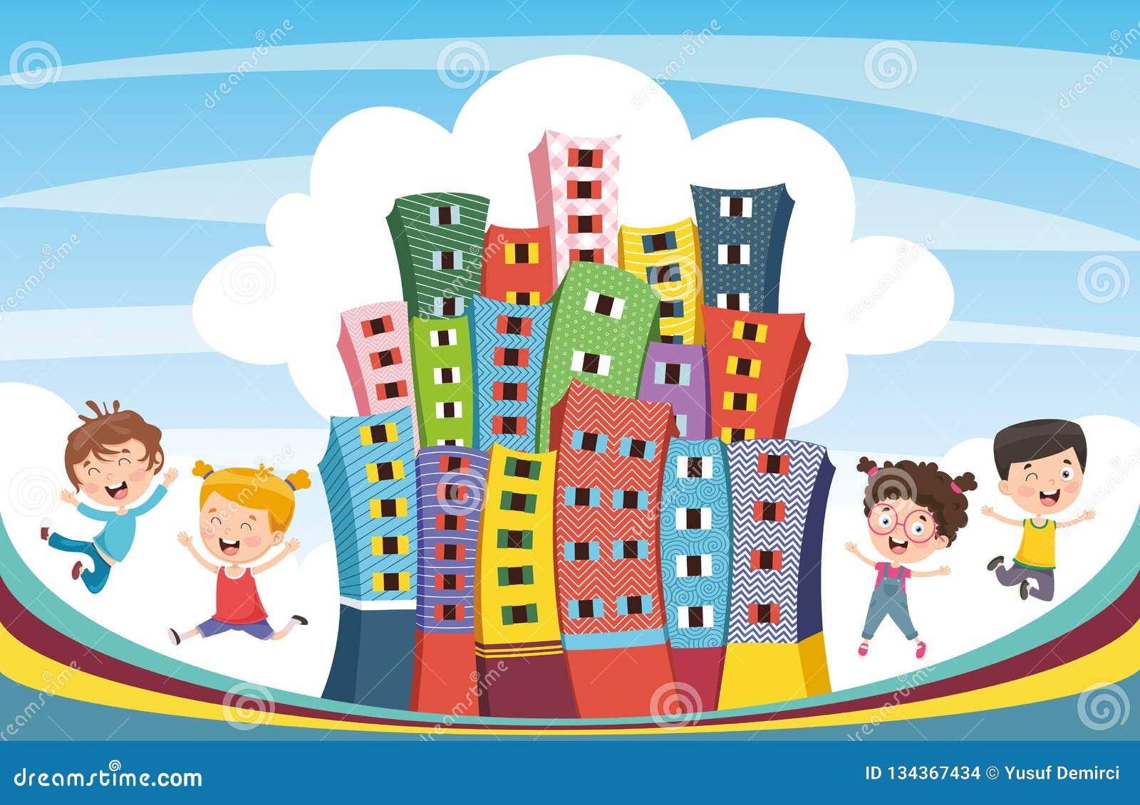 Vector Illustration of Children Playing at City Stock Vector ...