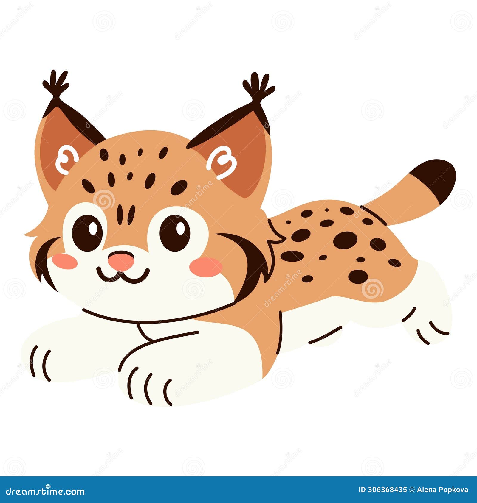 Vector Illustration in Children S Style. Cute Lynx Playing on White ...