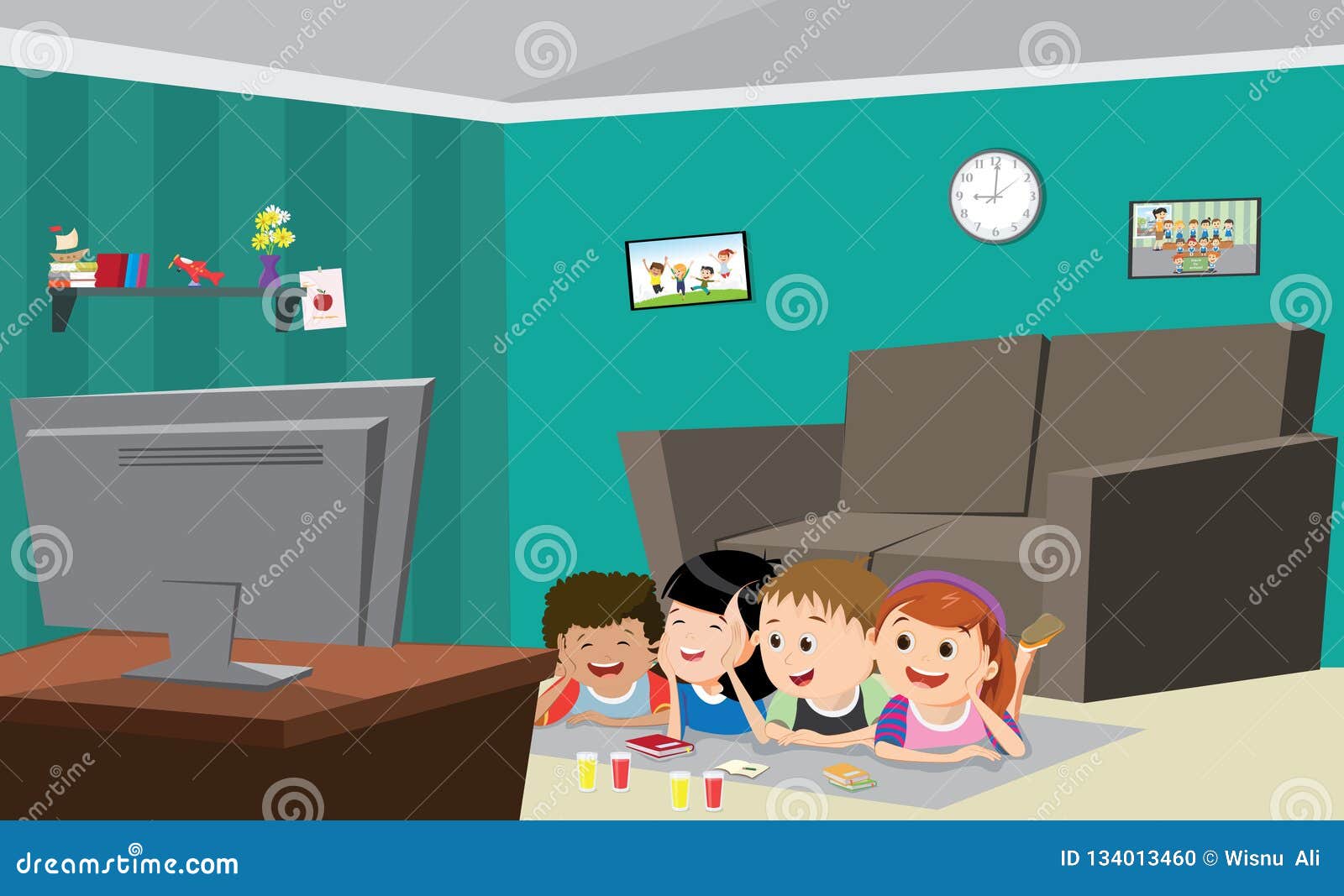 Vector Illustration Of Children Watching Tv | CartoonDealer.com #134013460