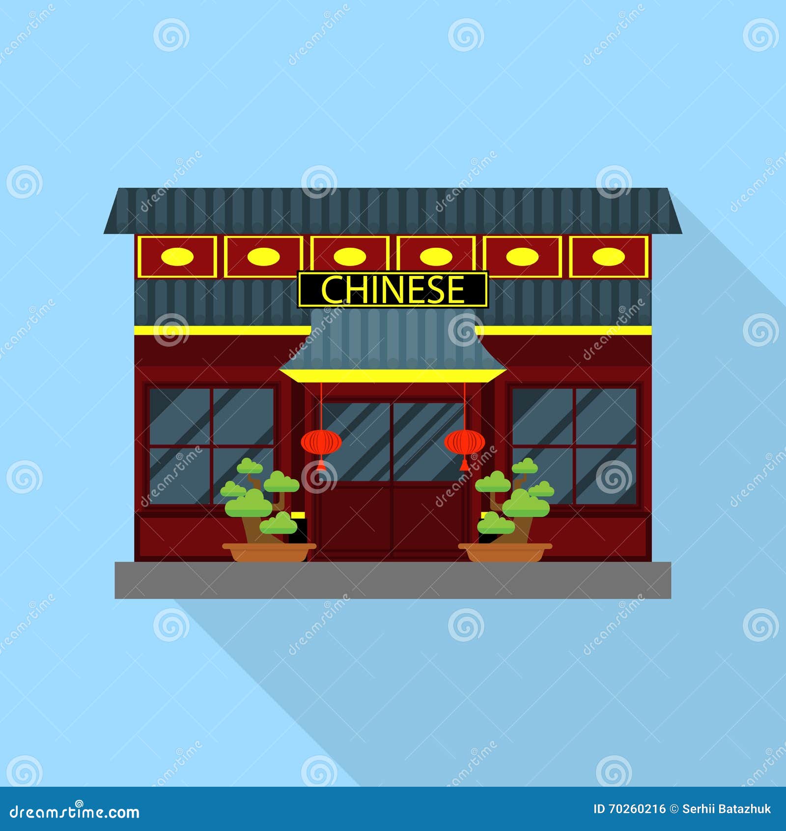 Vector Illustration of Chinese Restaurant and Lanterns Stock Vector ...