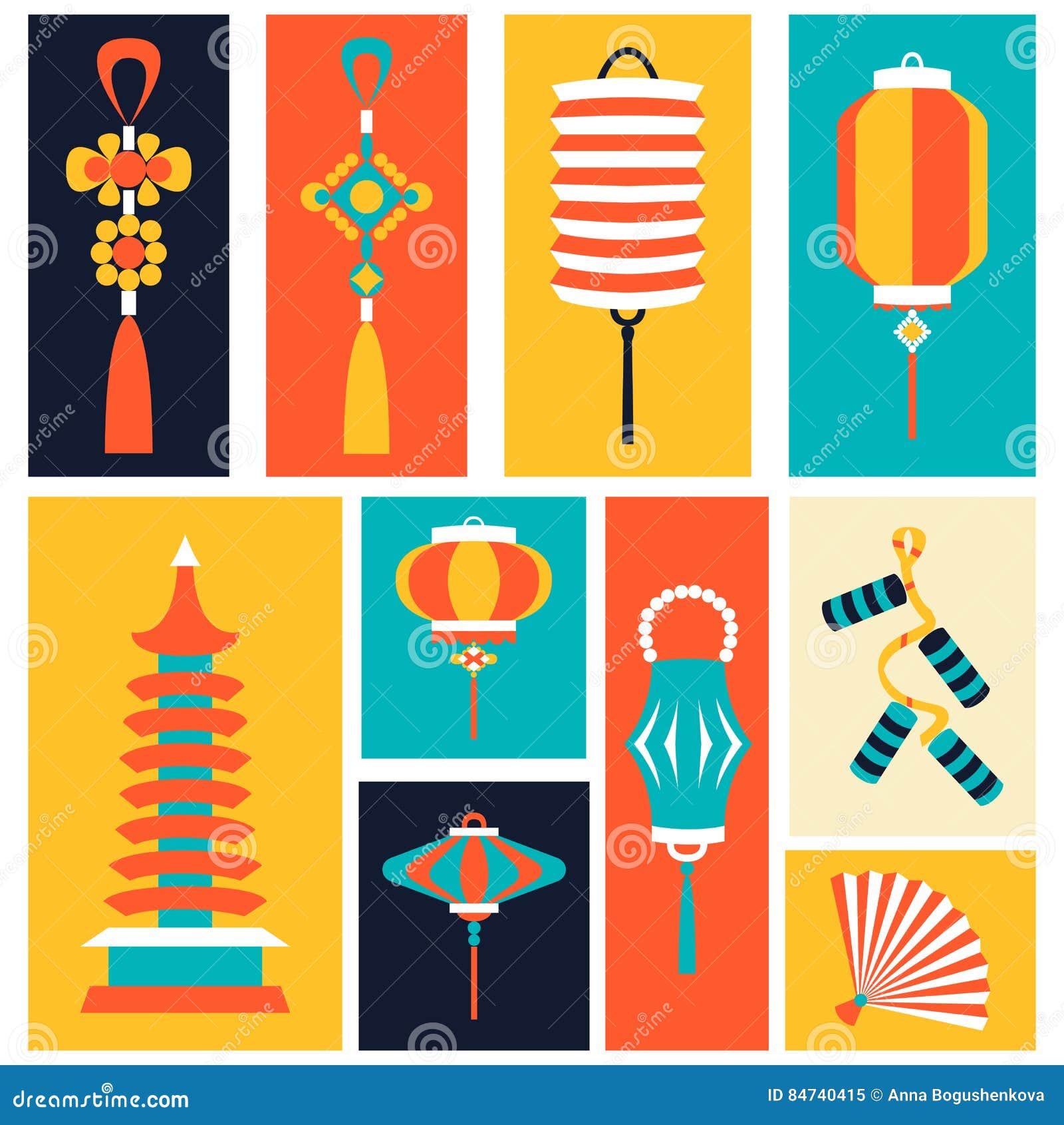 Vector Illustration of Chinese Symbols and Objects Stock Vector ...