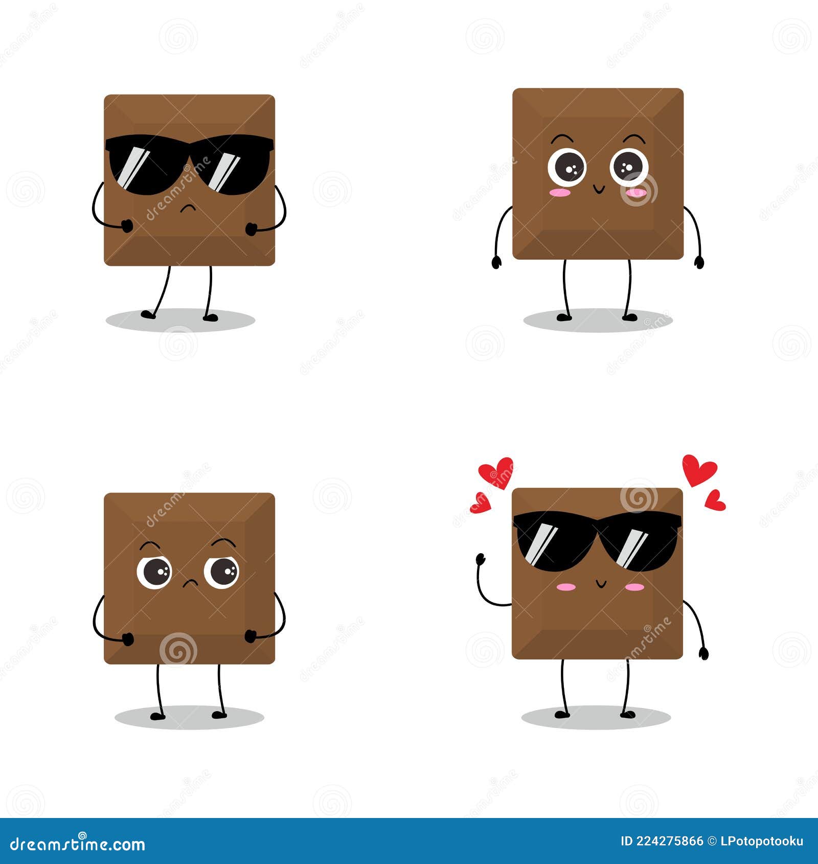 Vector Illustration of Chocolate Character with Various Cute Expression ...