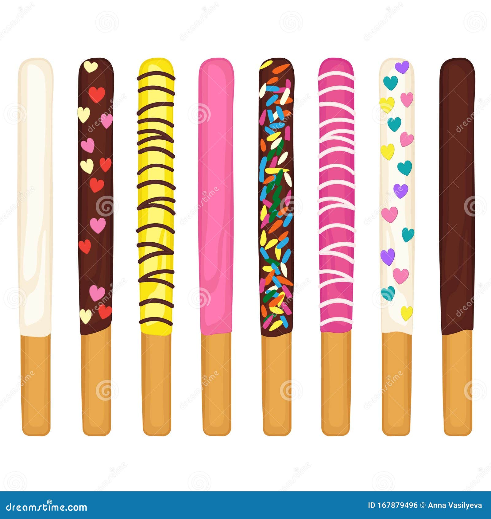 Vector Illustration of Chocolate Dipped Cookie Sticks on White ...