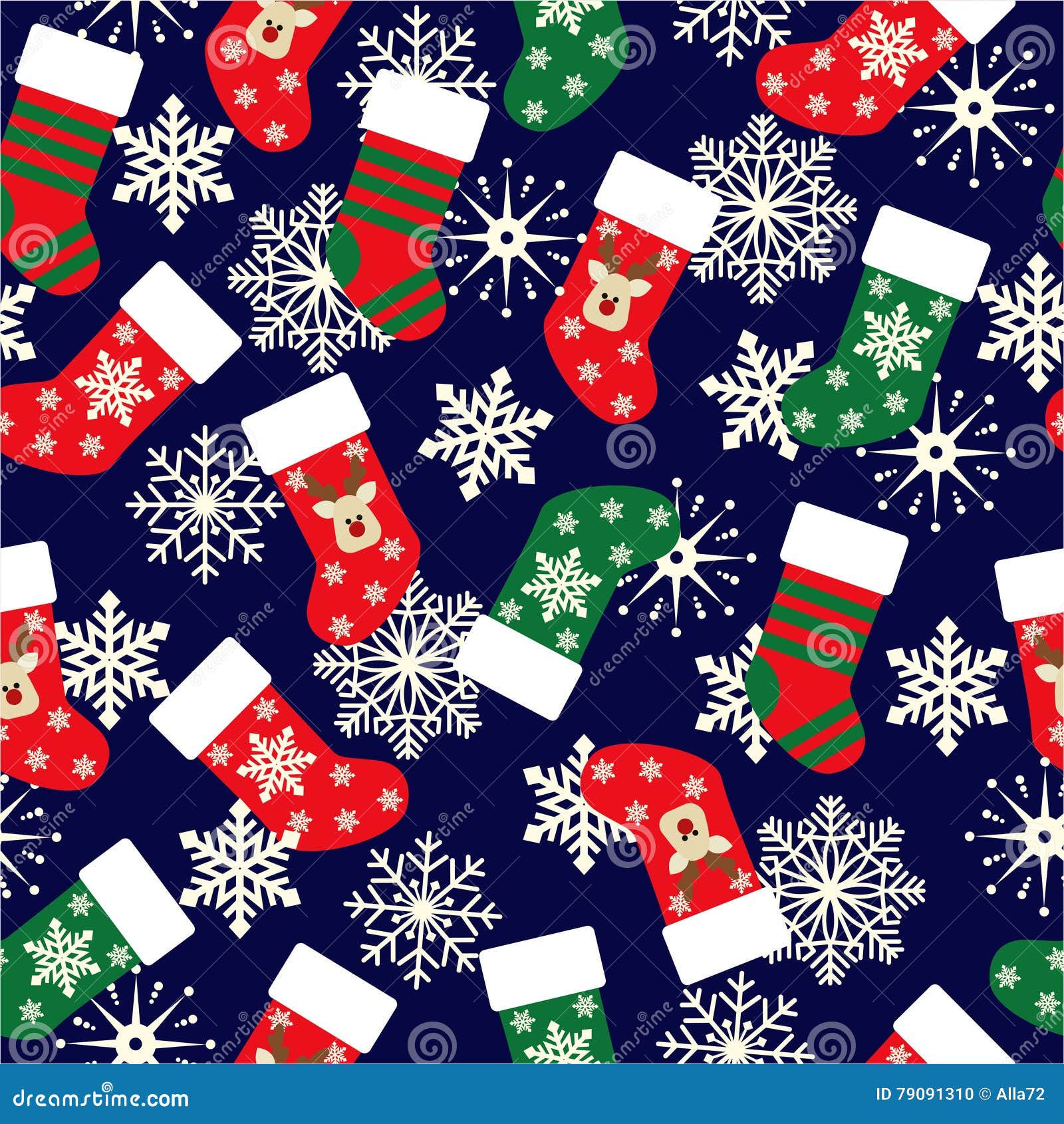 Vector Illustration Christmas Stockings Seamless Pattern. Stock Vector ...