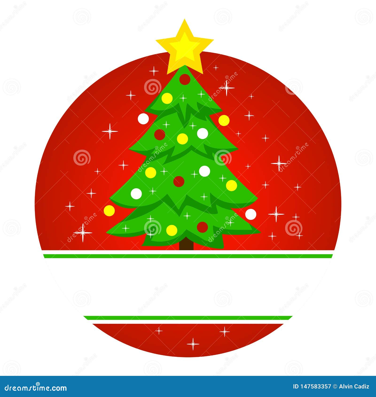 Vector Illustration of Christmas Tree in Round Frame Stock Vector ...
