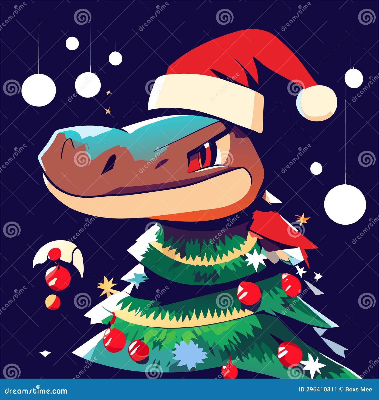 Vector Illustration of a Christmas Tree with a Snowman in a Santa Hat ...