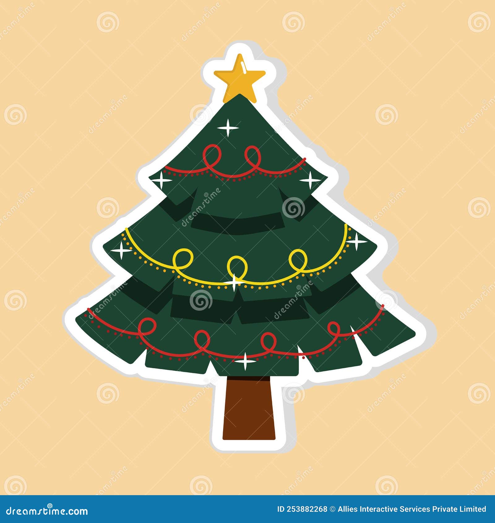 Vector Illustration of Christmas Tree Sticker or Icon in Green Stock ...