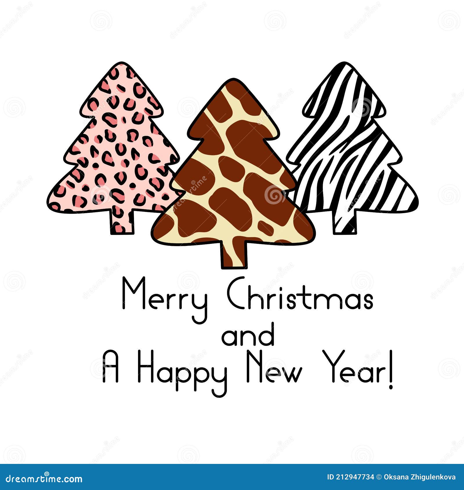 Vector Illustration of Christmas Trees with Leopard Print and Zebra ...