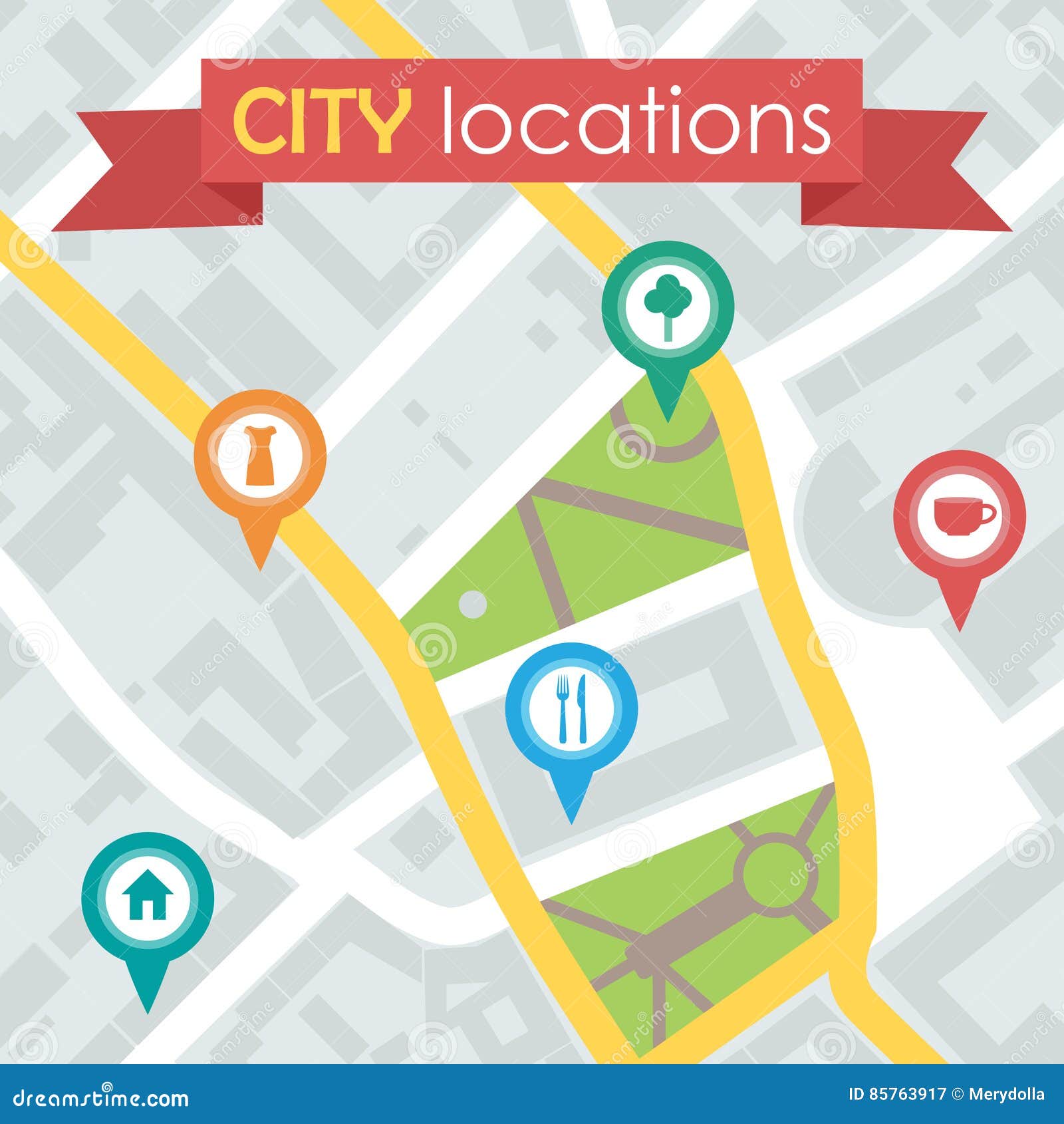 Vector Illustration of a City Map with Locations Stock Vector ...