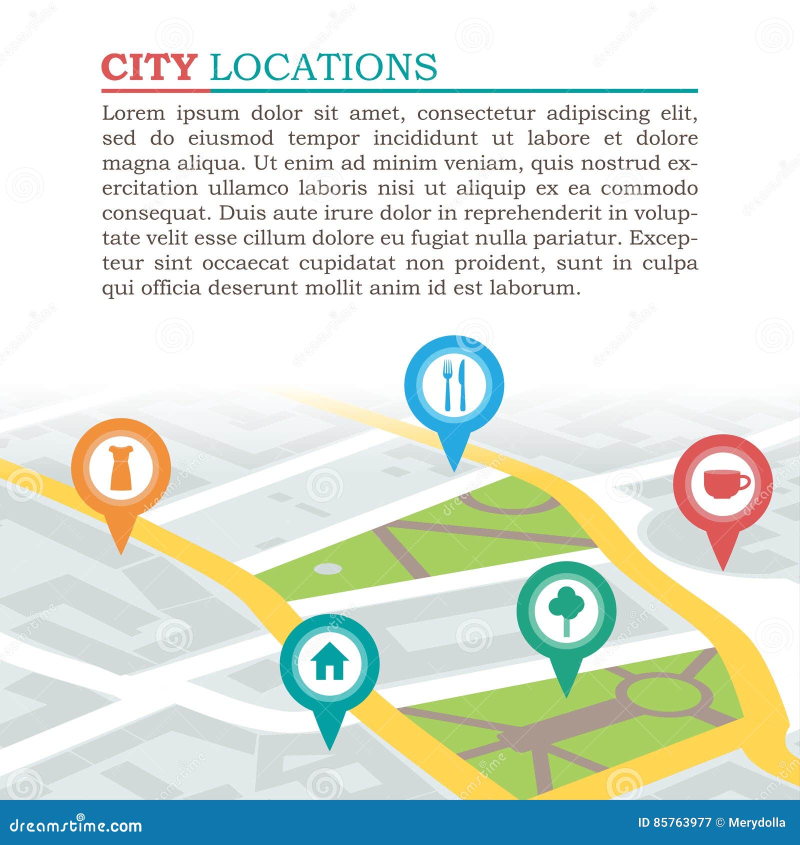Vector Illustration of a City Map with Locations Stock Vector ...