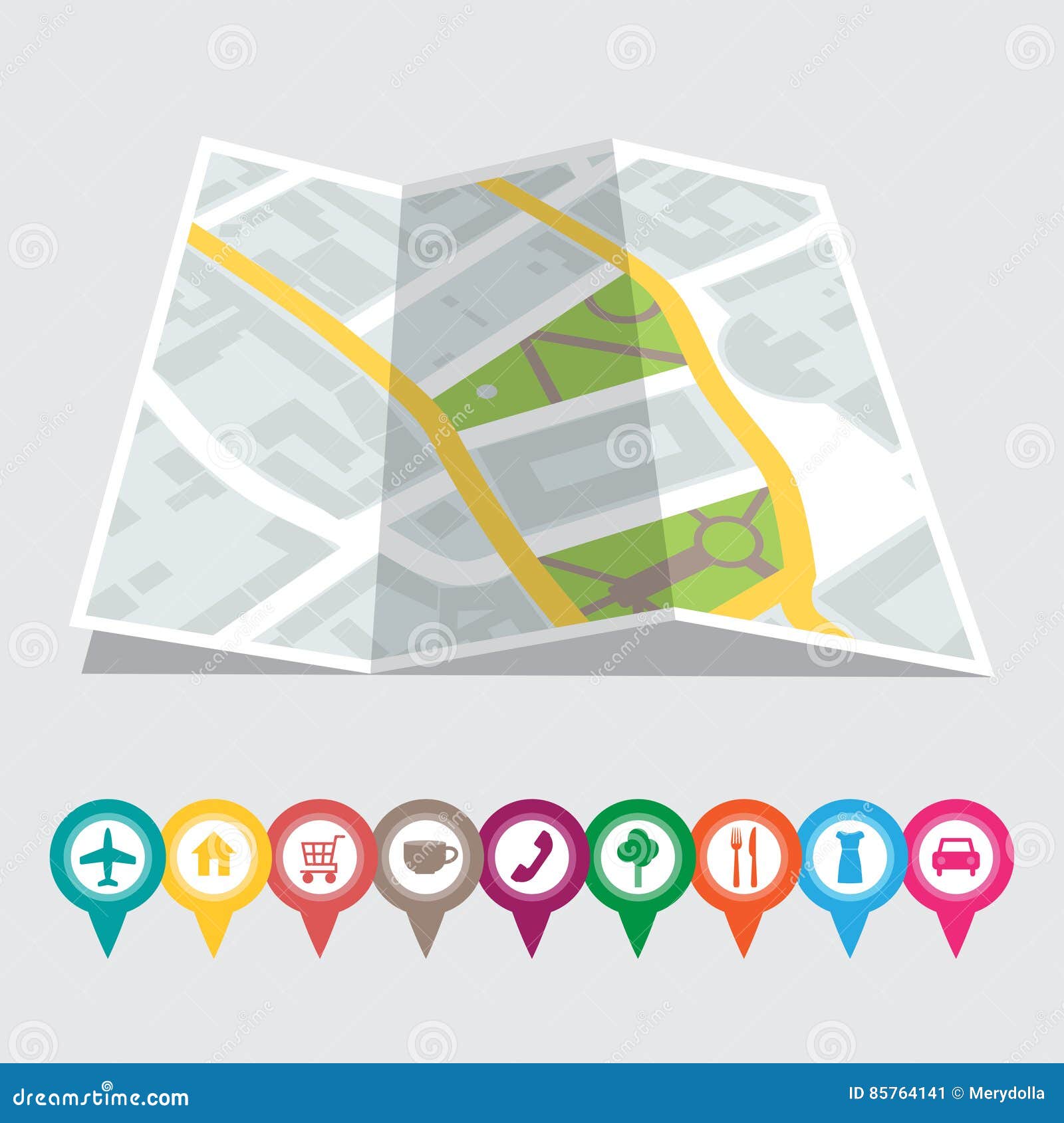 Locations And City Icons Set In Line Simple And Thin Style. Vec Cartoon ...