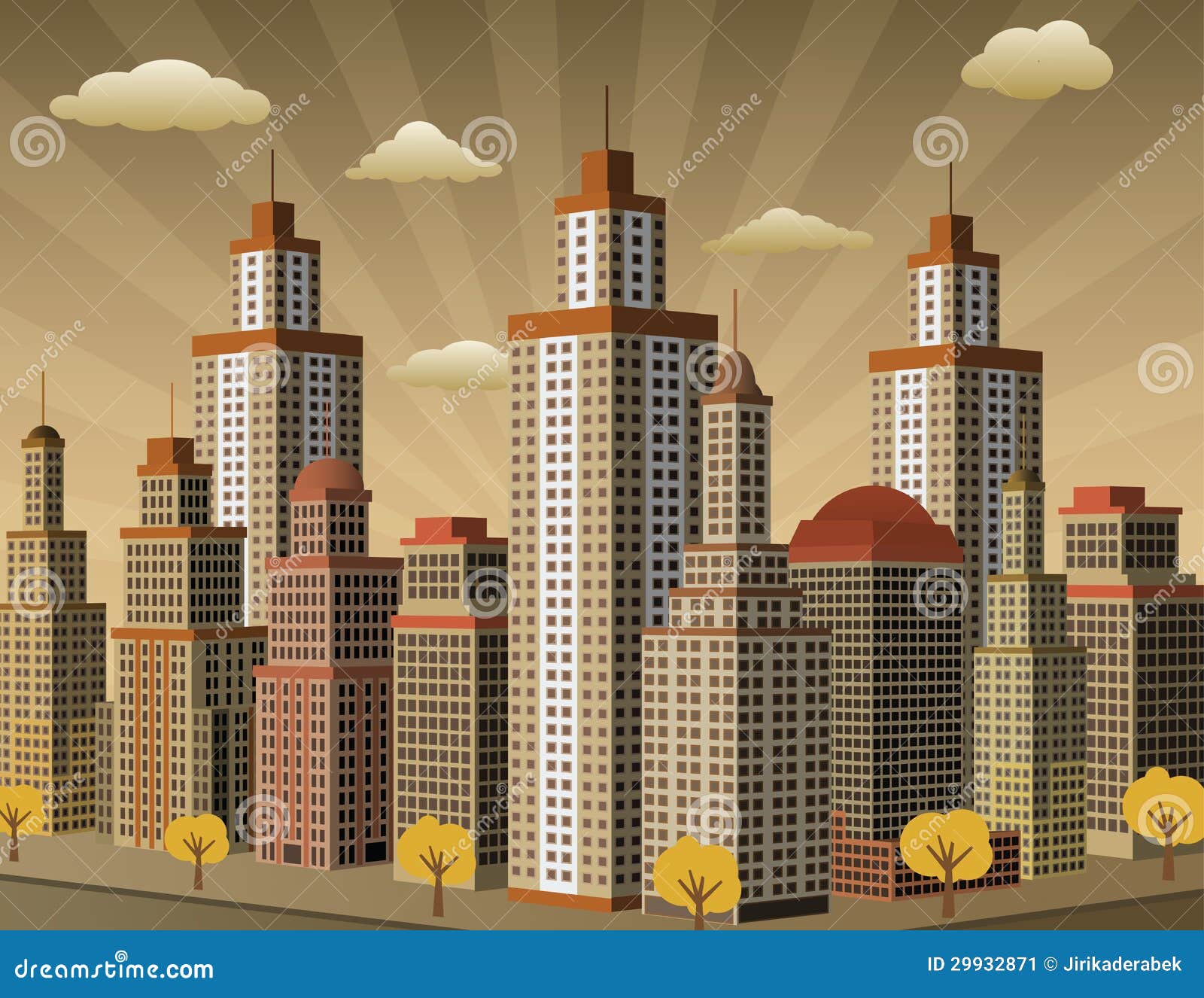 Town in Perspective (retro Colors) Stock Vector - Illustration of scene ...