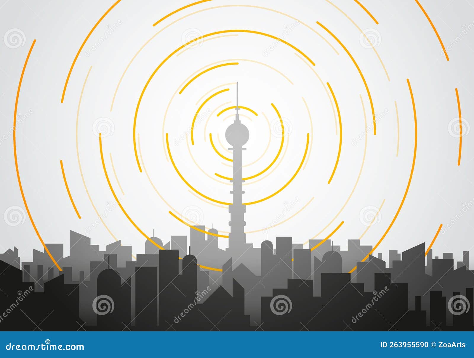 Vector Illustration Cityscape and Network Tower Stock Illustration ...