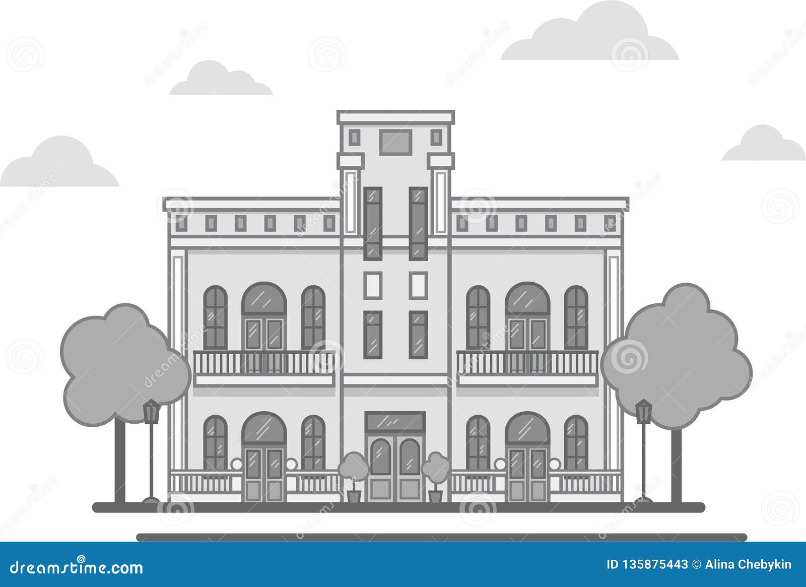Classic Style House with Columns Stock Vector - Illustration of baroque ...