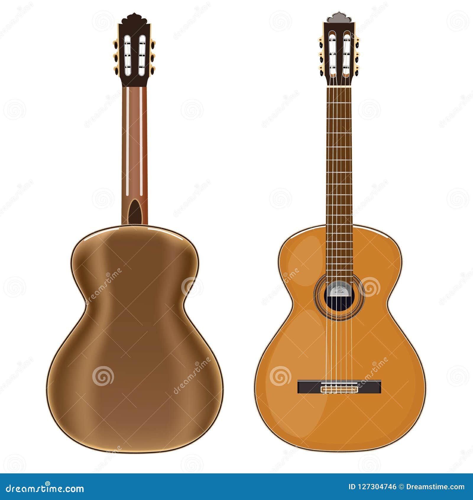 Vector Illustration of Classical Guitar, Front and Back View. Stock ...
