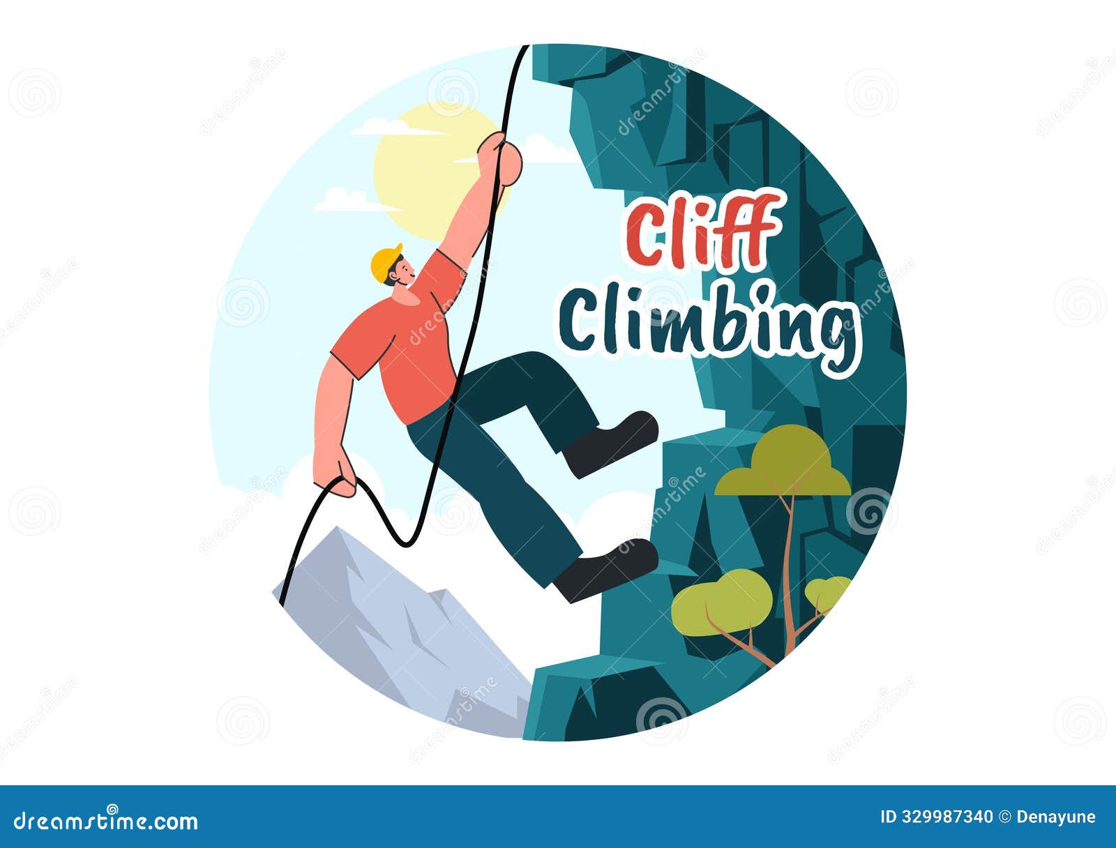 Vector Illustration of Cliff Climbing Featuring a Climber Ascending a ...