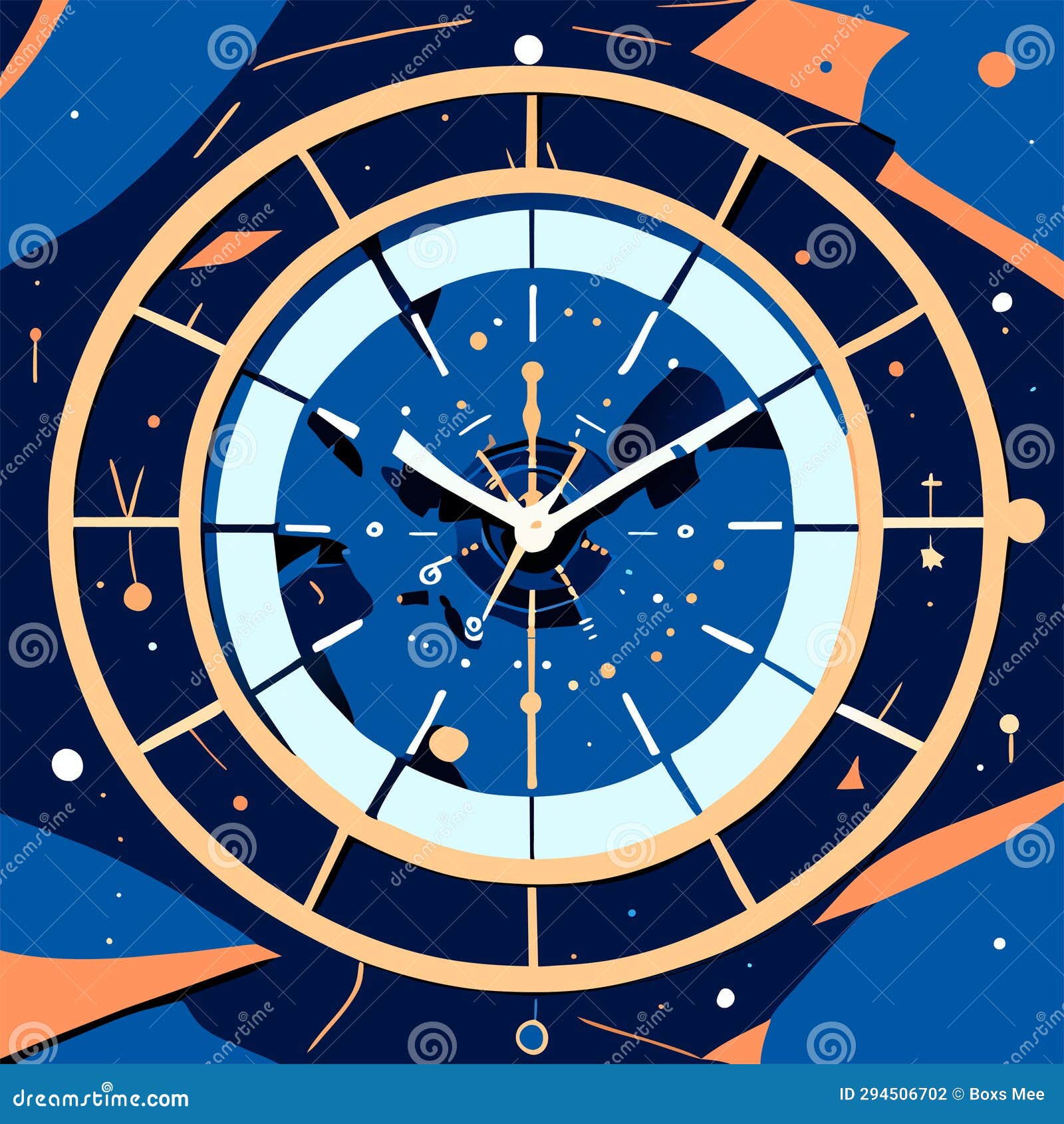 Vector Illustration of a Clock on a Blue Background. Time Concept Stock ...