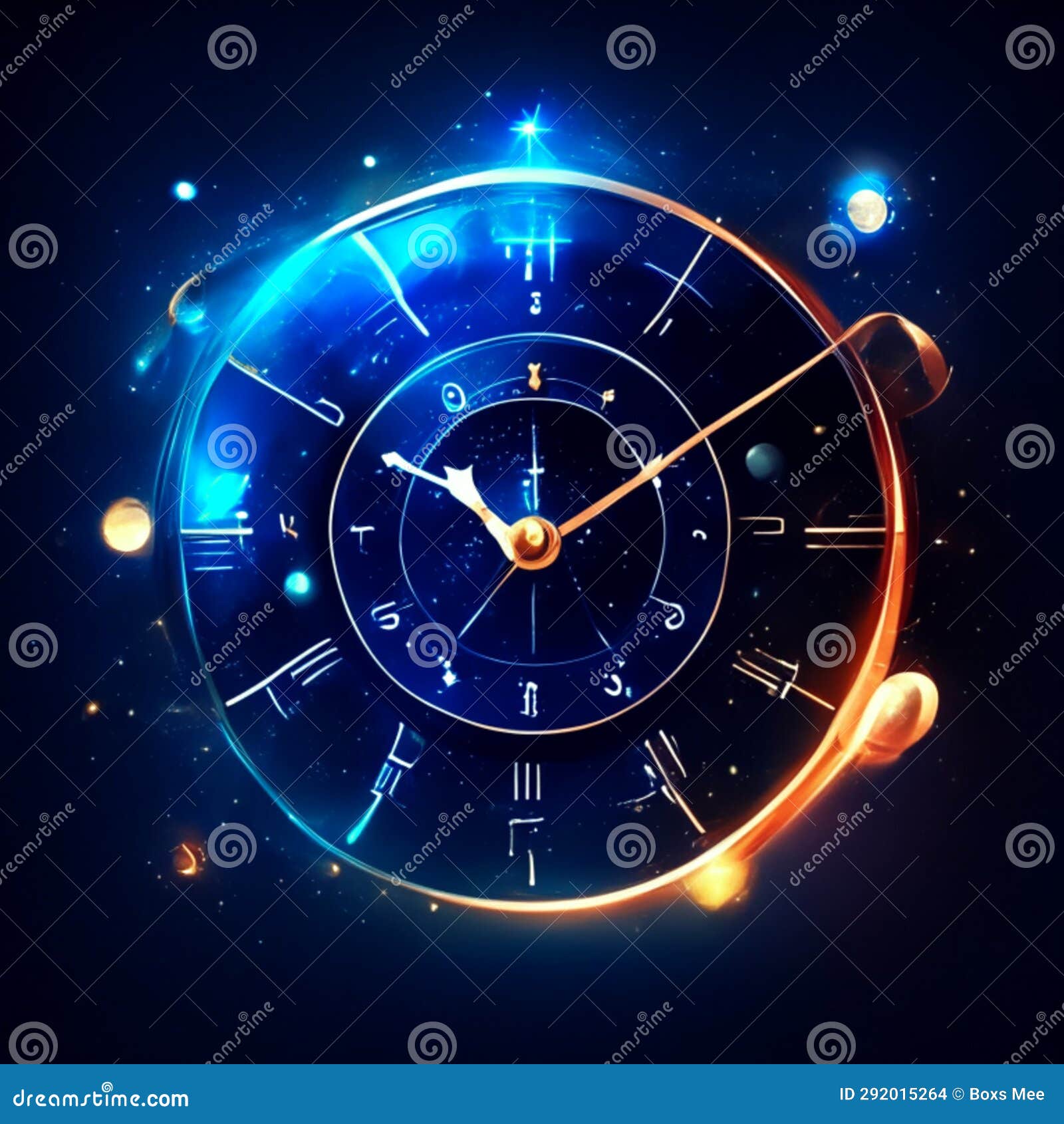 Vector Illustration of a Clock on a Dark Blue Background with Stars. AI ...