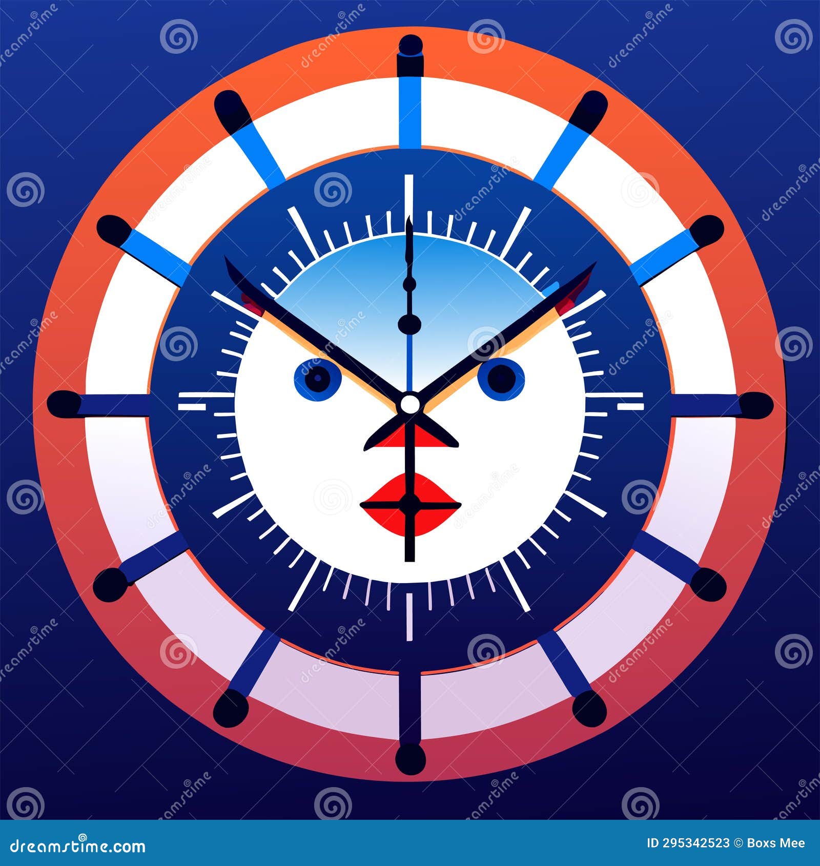 Vector Illustration of a Clock Face on a Blue Background. Time ...
