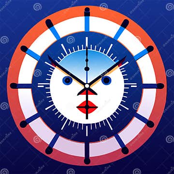 Vector Illustration of a Clock Face on a Blue Background. Time ...