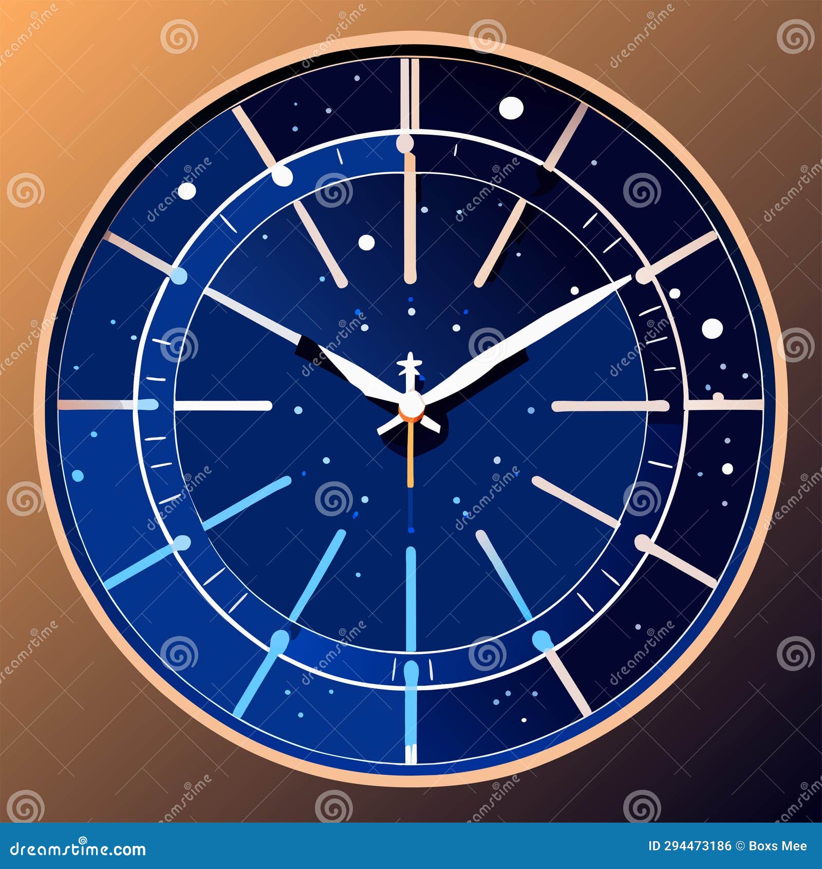 Vector Illustration of a Clock Face on a Blue Background. Time is ...